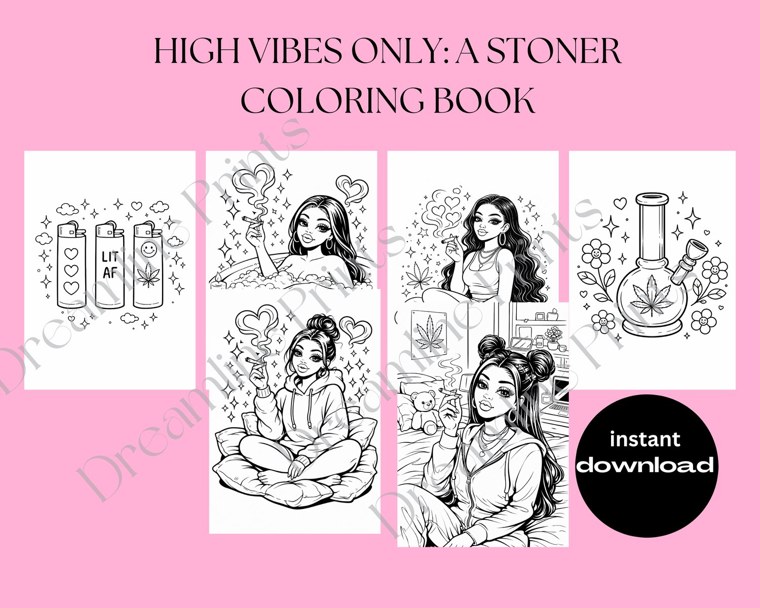 High Vibes Only Stoner Coloring Pack | Cute Girly Weed Coloring Pages ...