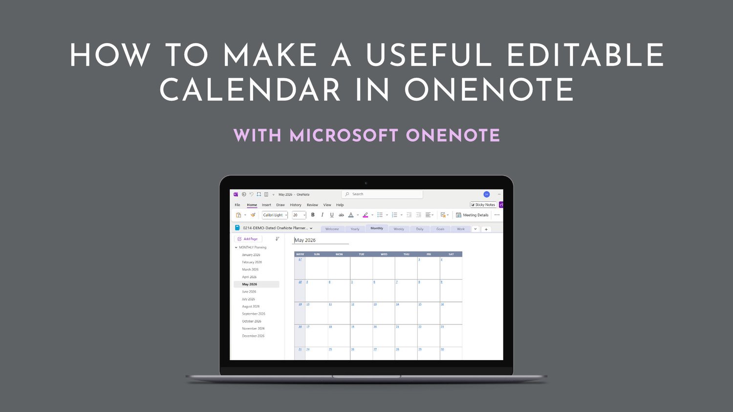 How to make a useful Editable Calendar in OneNote