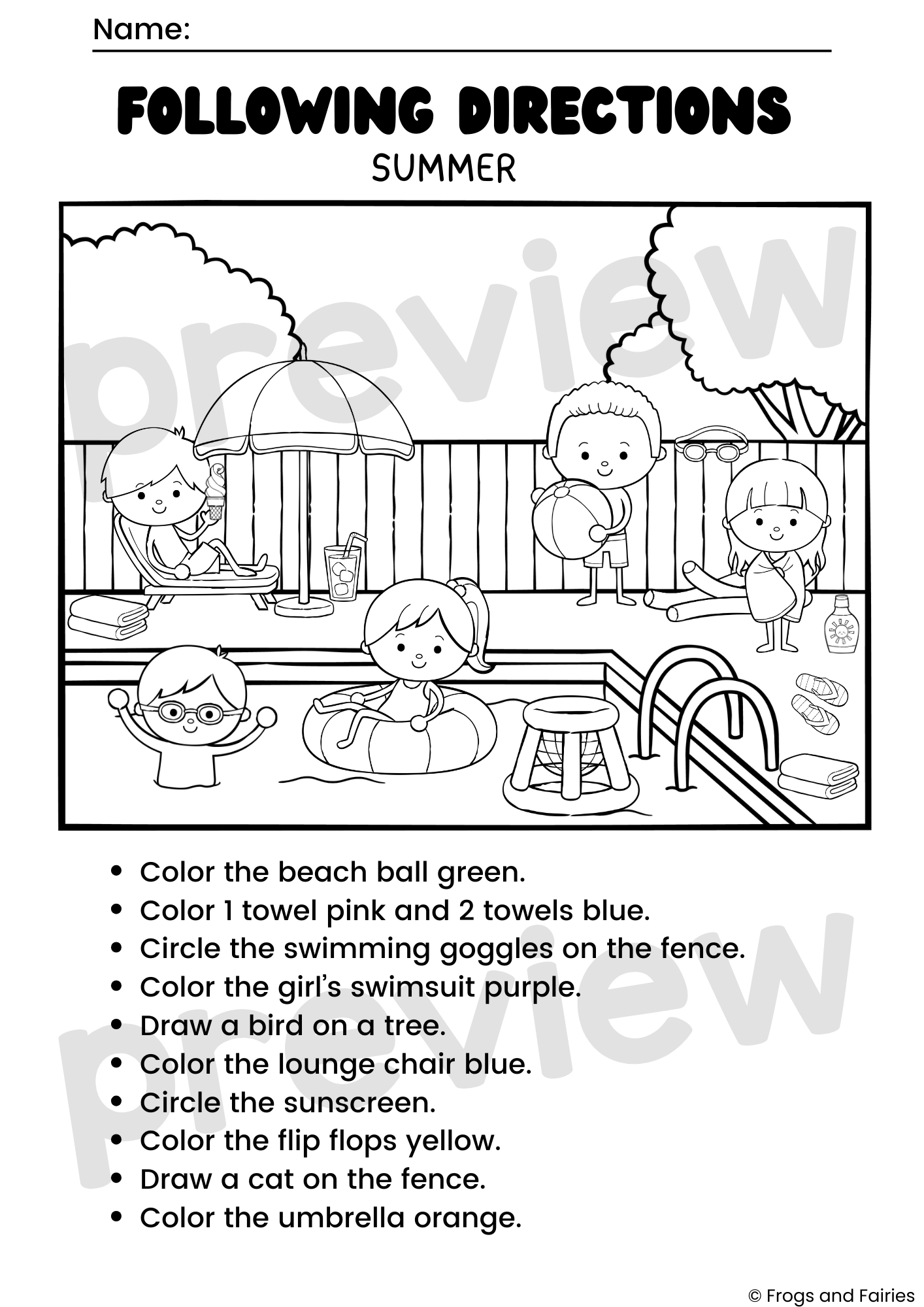 Summer Following Directions Worksheets – Listening and Reading ...