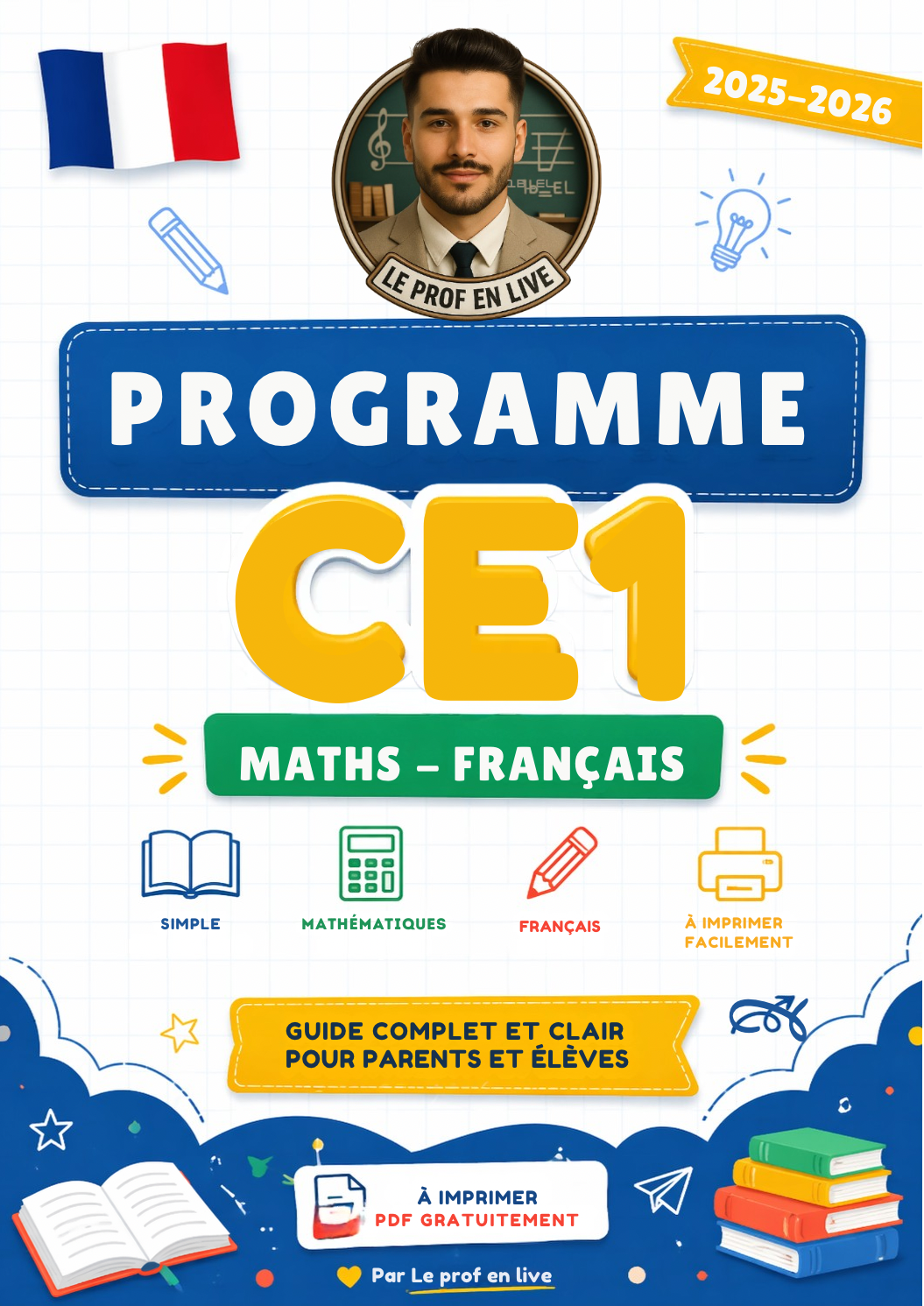 Cahier de vacances CE1 vers CE2 PDF de 300 exercices : Révisions été CE1