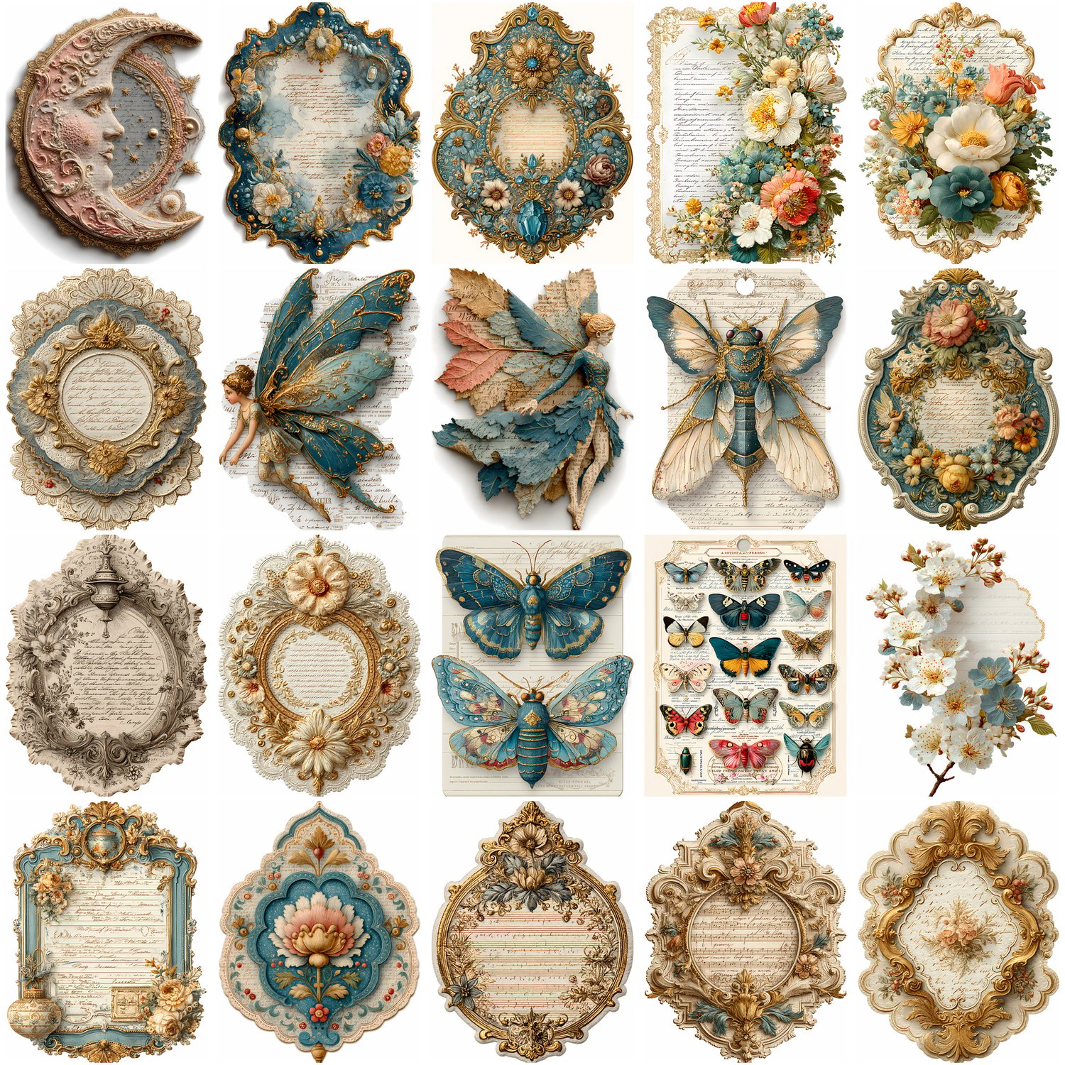 Vintage Ephemera Collage Set, Botanical Cutouts, Shabby Chic Florals ...