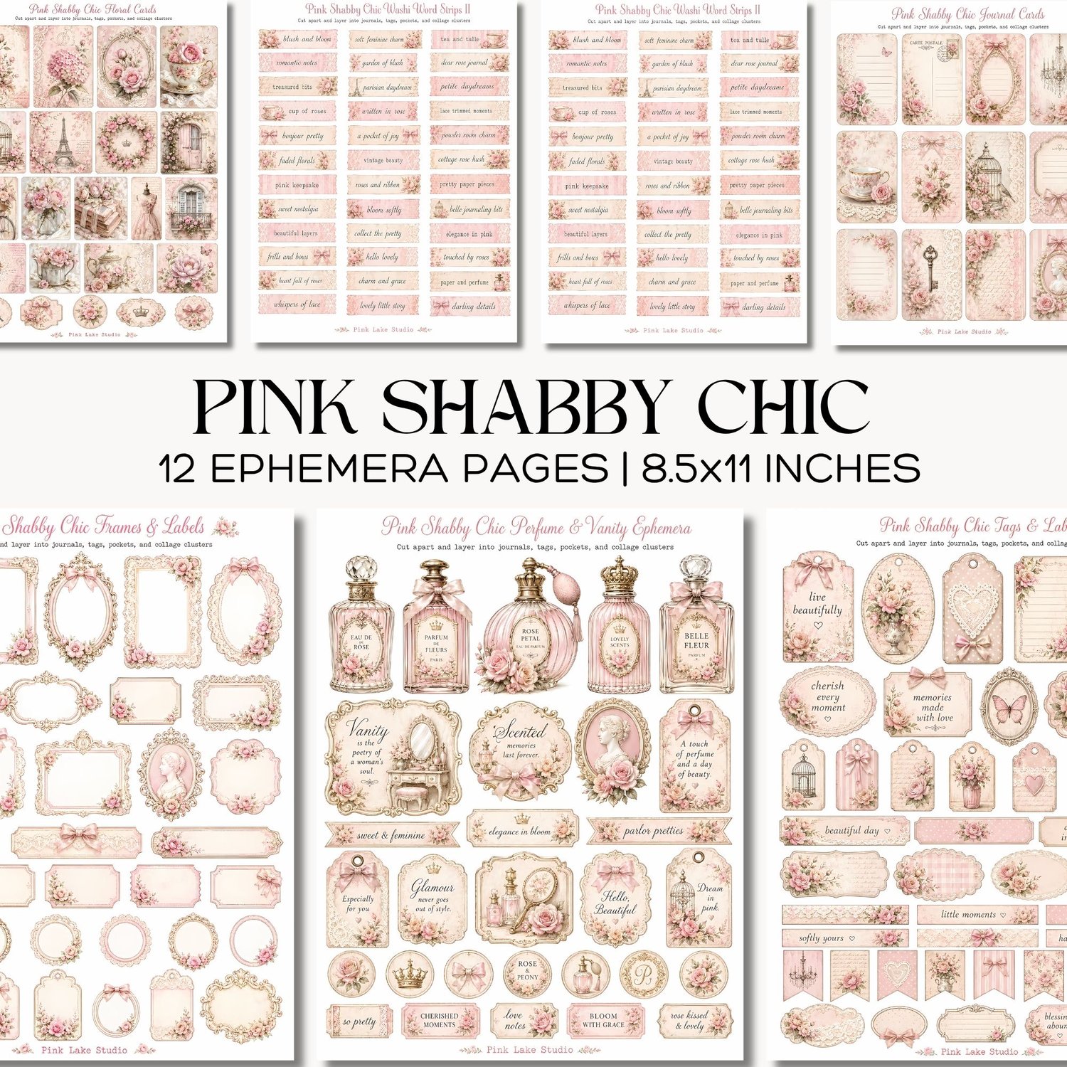 Pink Shabby Chic Ephemera, Printable Journal Cards Tags Labels Washi ...