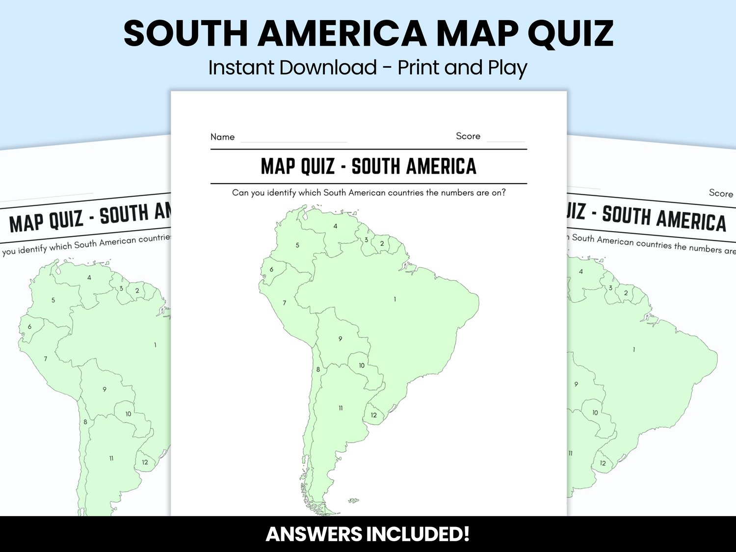 South America Map Quiz With Answers – Instant Download