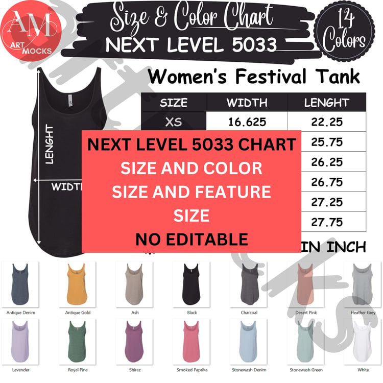 Next Level 9303 Color & Size Chart Bundle | PNG Chart for POD & Etsy ...