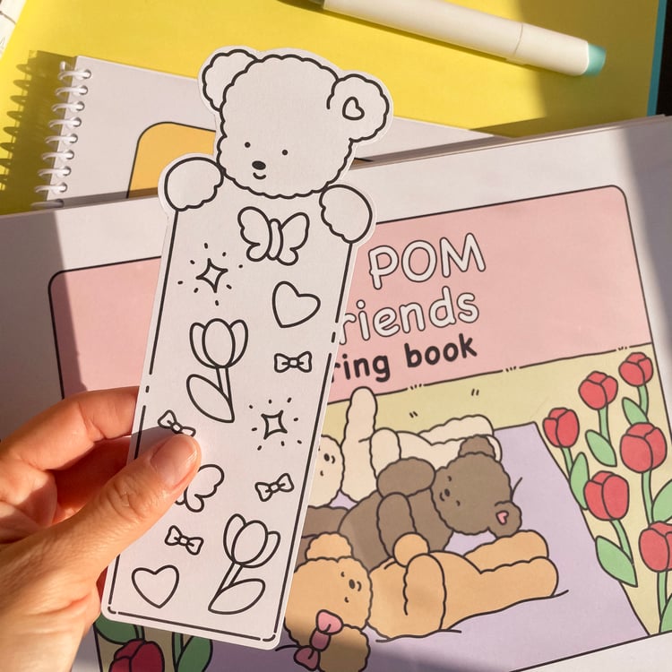 Coloring Bookmark - BOOKWORM * Pom Pom
