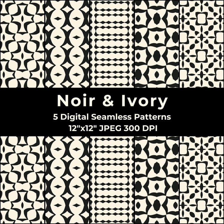 Modern Angles – 5 Black & White Geometric Patterns – Instant Download