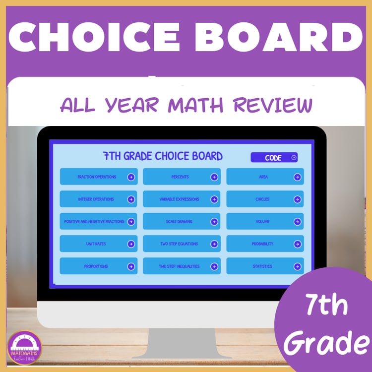 No-Prep End-of-Year Math Review Choice Boards for Grades 6–8 | Digital ...