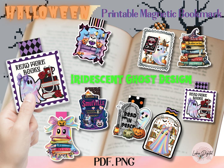 Halloween Ghost Printable Magnetic Bookmark,Halloween Book Club ...