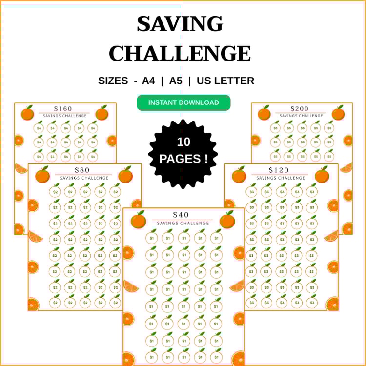 Strawberry Savings Challenge Printable – 10 Money Saving Trackers ($40 ...
