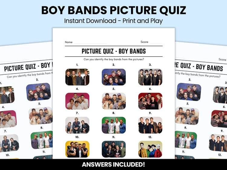 Bands Picture Quiz With Answers – Instant Download