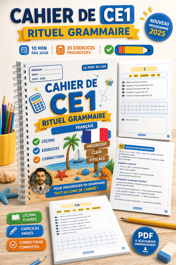 Cahier CE1 : Période 5 (Mai – Juin – Juillet) Maths & Français (Leçons ...