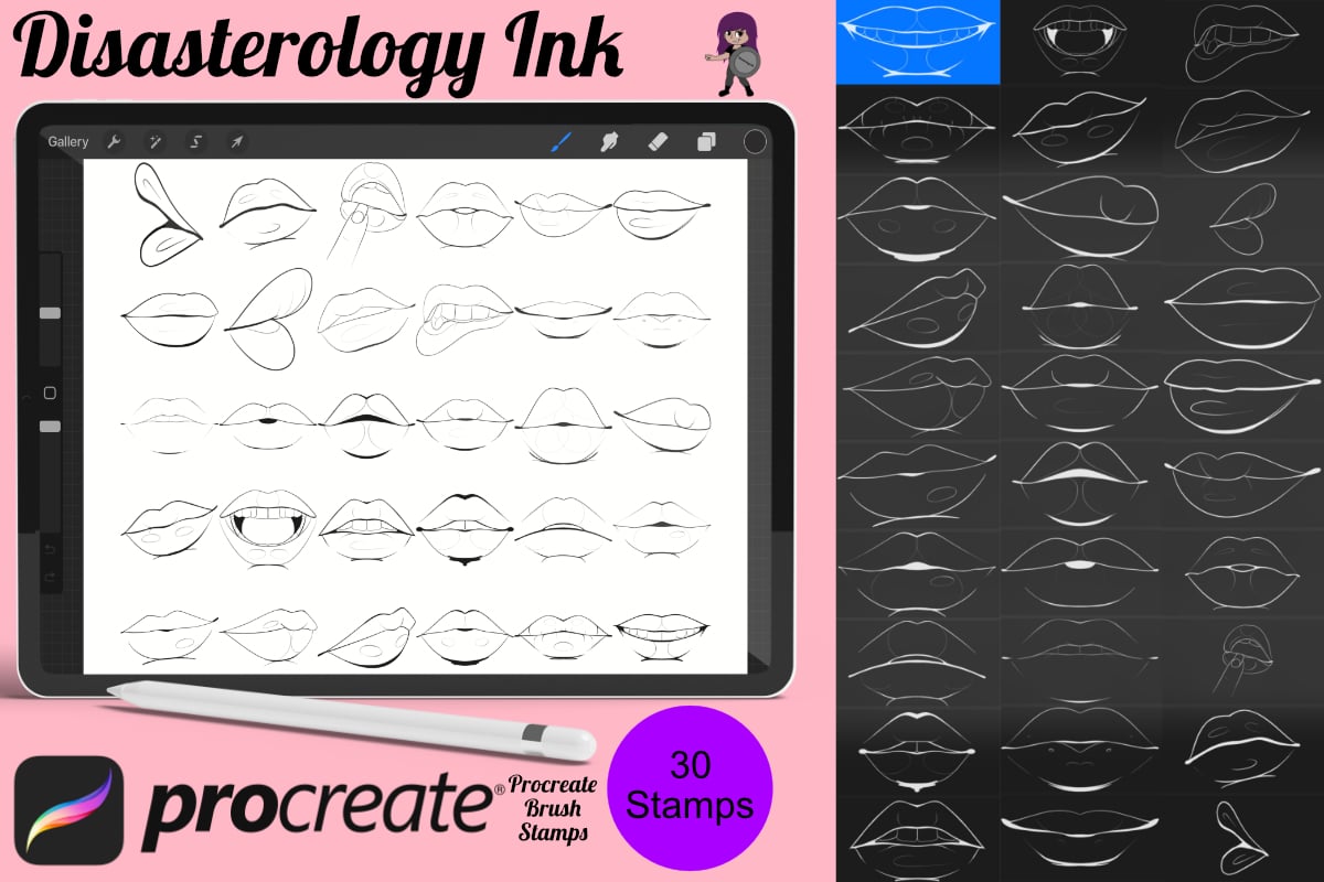 Lips Mouths Portrait Builder Set 2 Procreate Brush Stamp, 30 Lips - Payhip