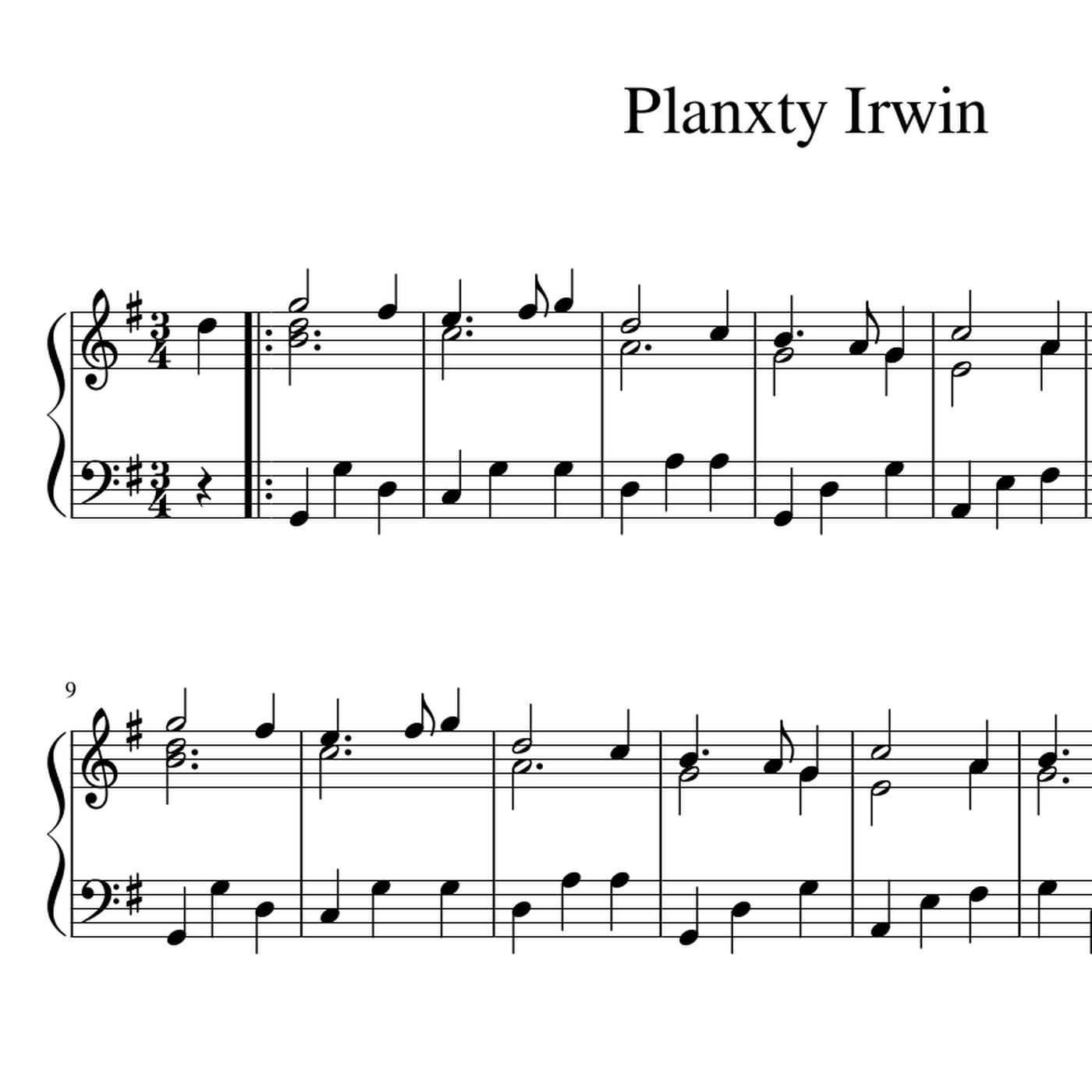 Planxty Irwin solo piano arrangement sheet music - Payhip