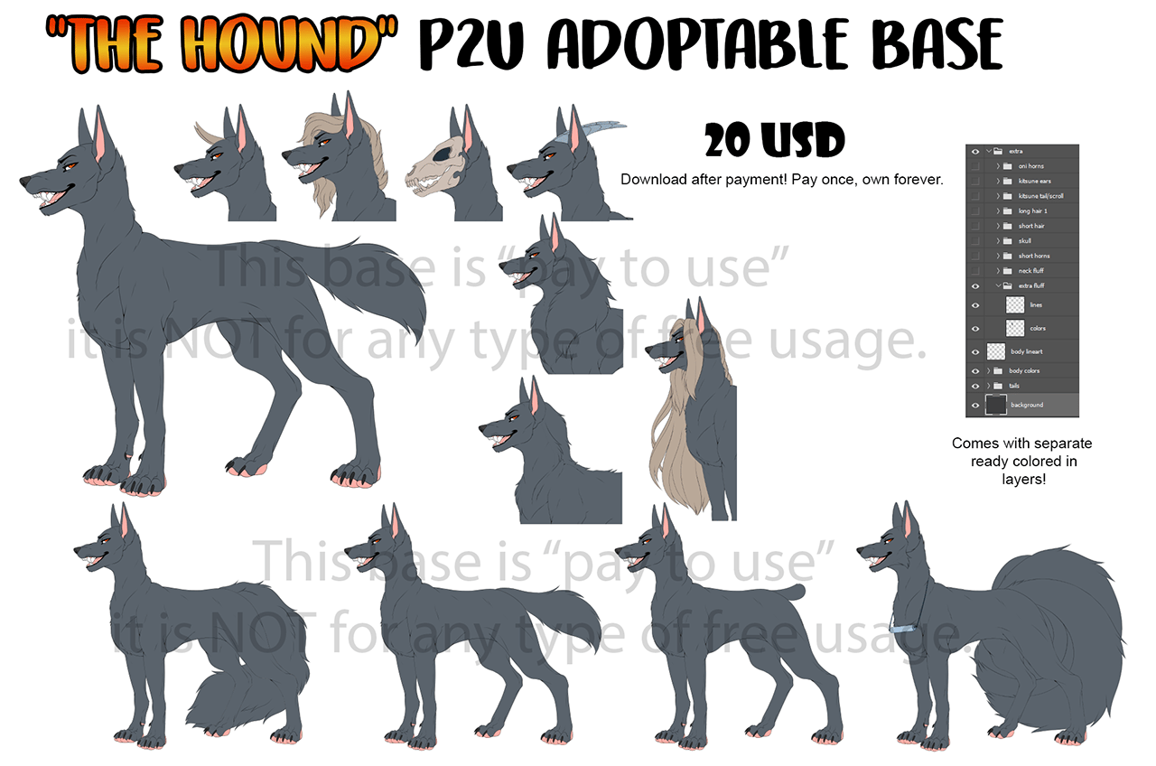 The Hound - Adoptable lineart base - Payhip