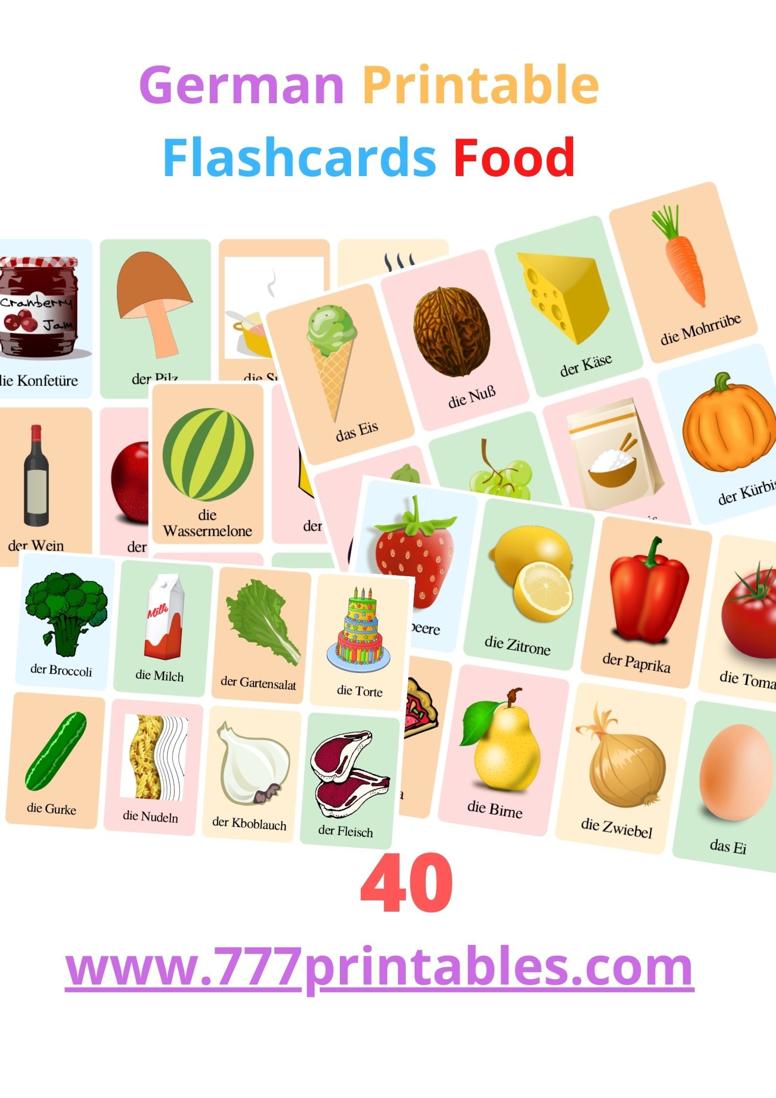German Printable Flashcards Food English Matches - Payhip