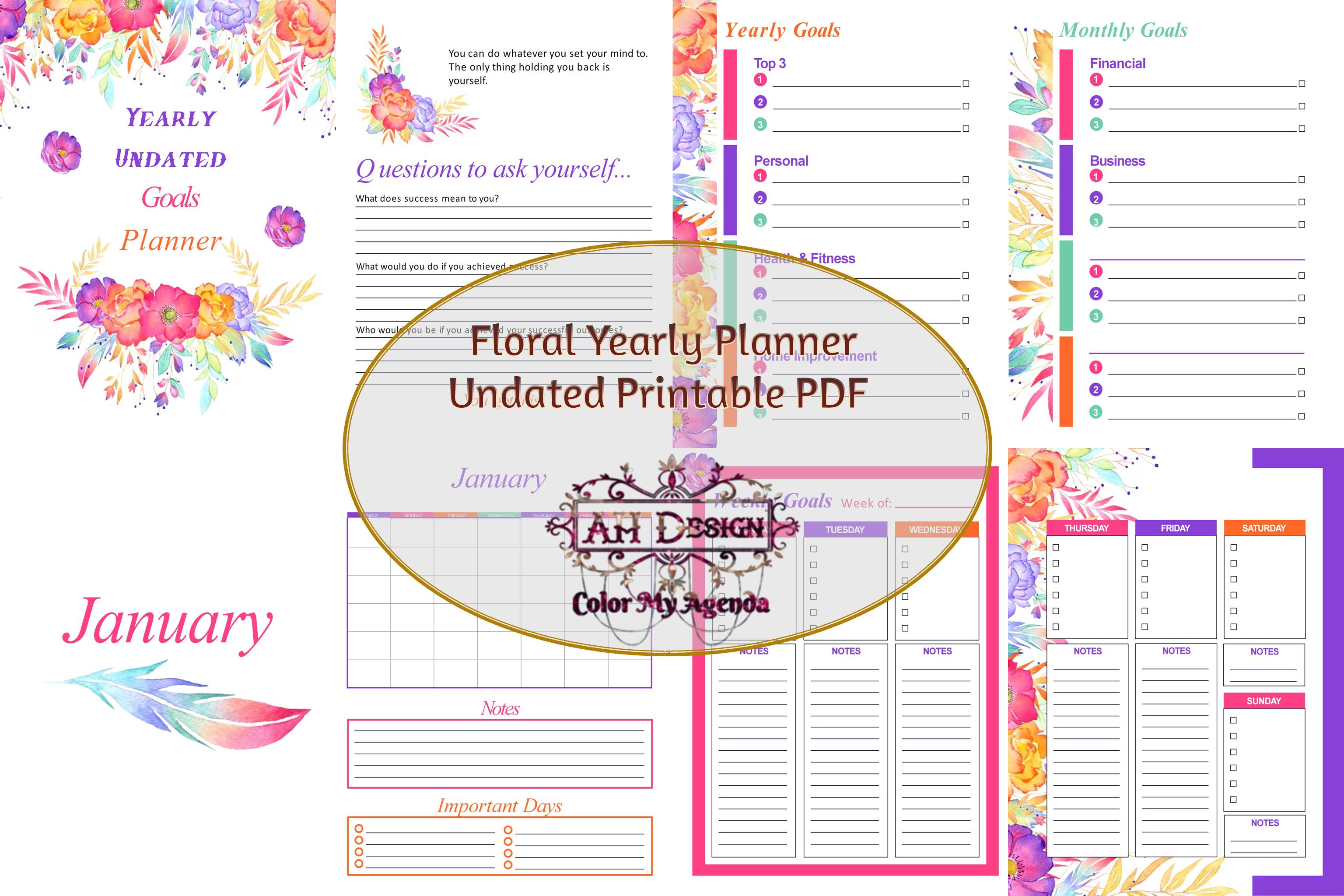 Floral Yearly Goals Planner Printable
