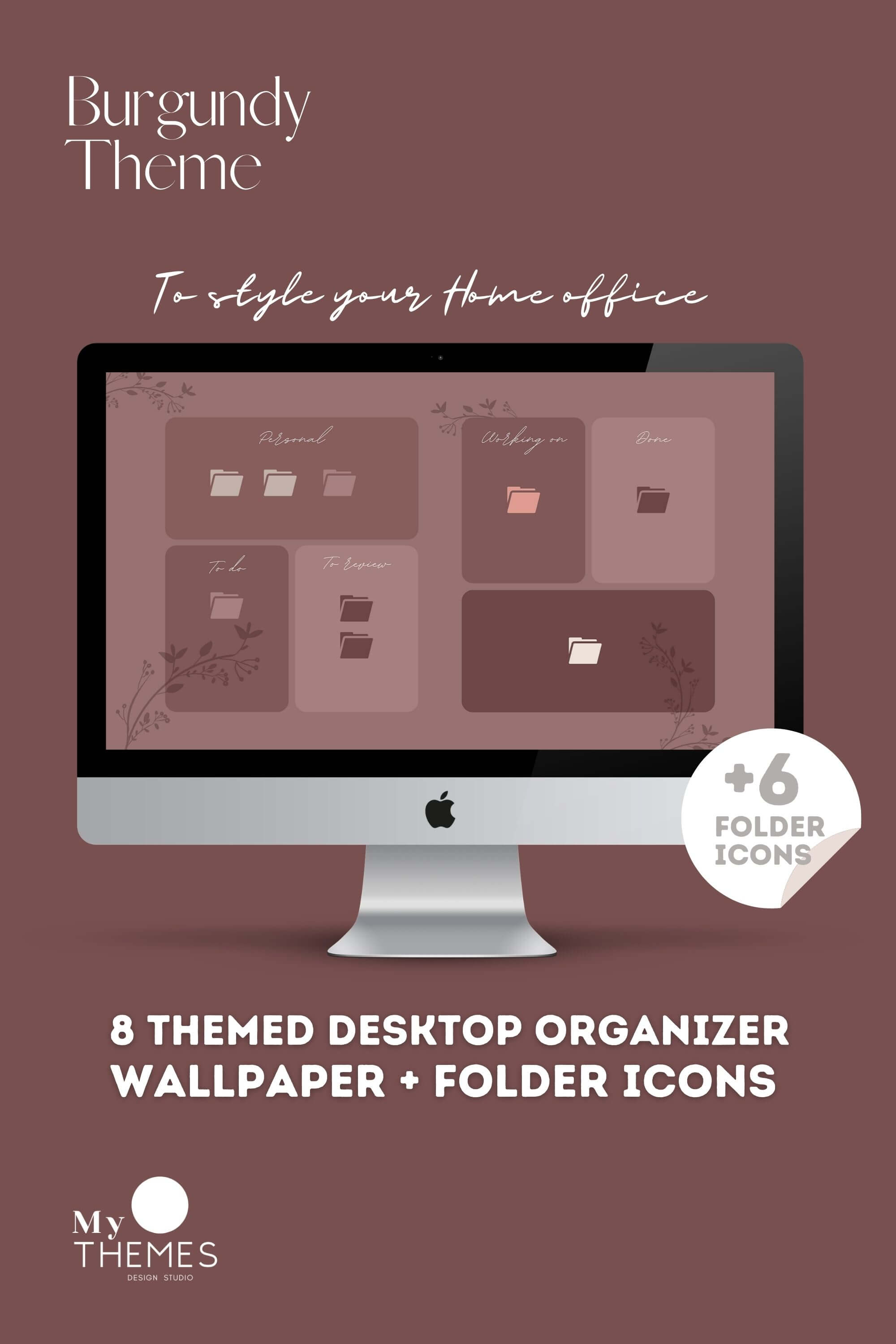 Desktop Organizer Wallpapers & Folder Icons | Burgundy Theme - Payhip