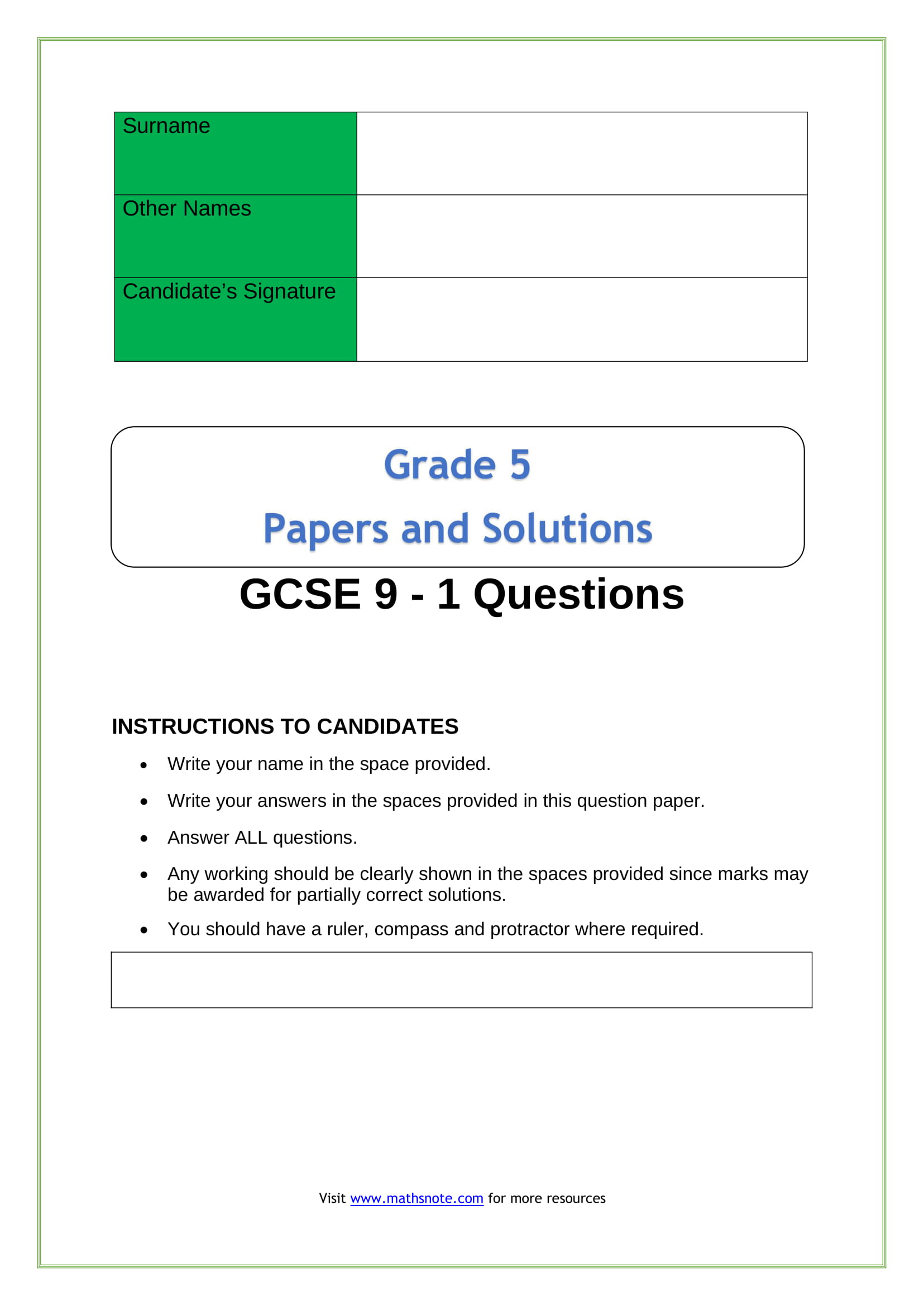 Grade 5 Papers and Solutions - Payhip