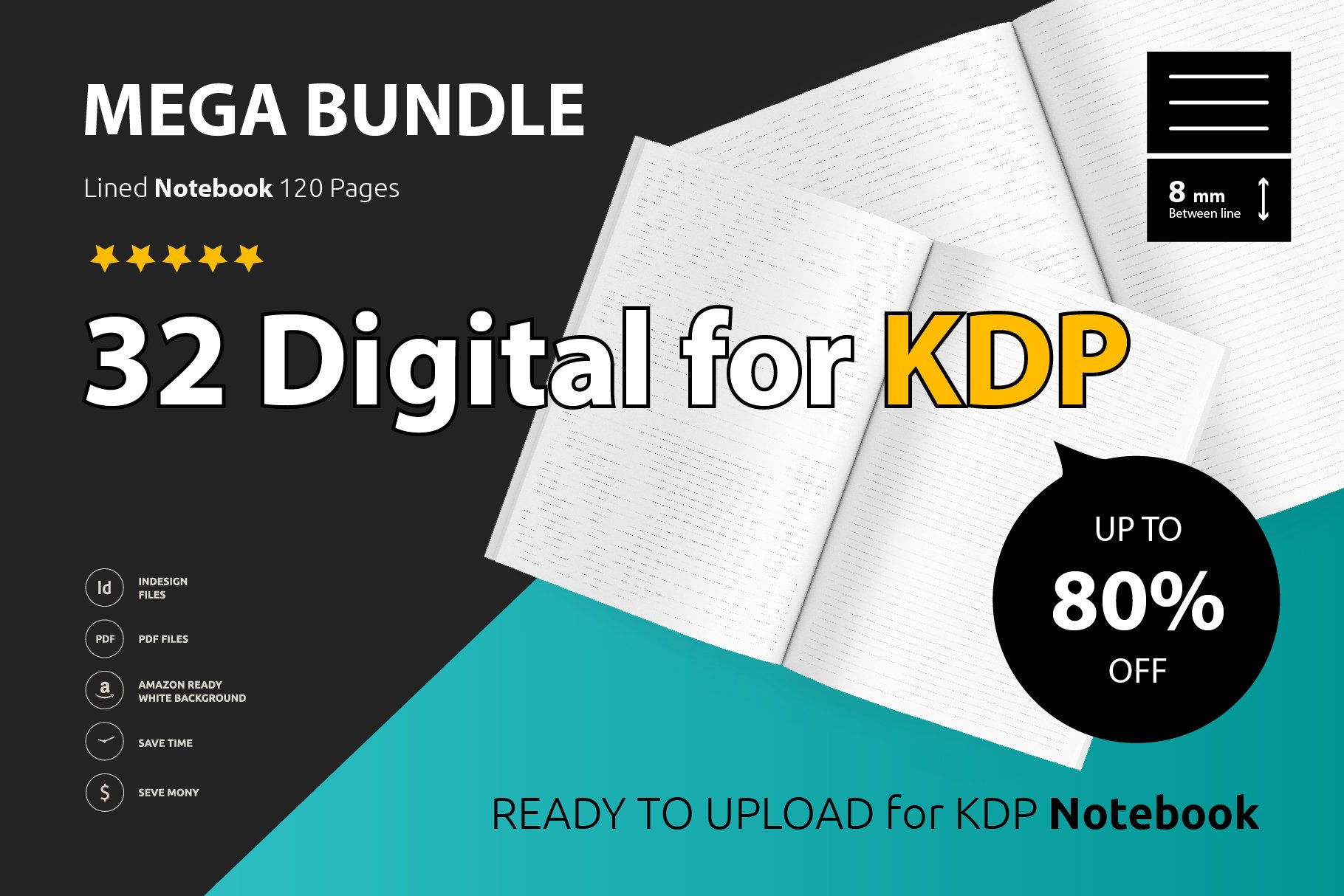 MEGA Bundle 32 Digital Lined Notebook for KDP 8mm - Payhip