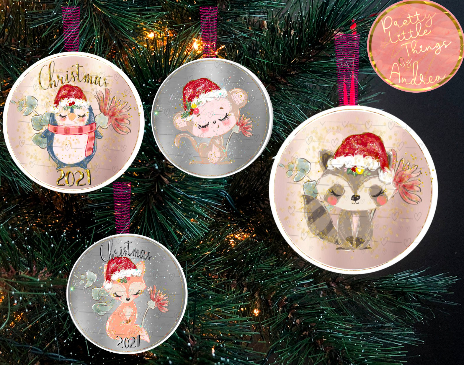 Woodland animals Christmas round ornament files. Each animal set has 4 ...