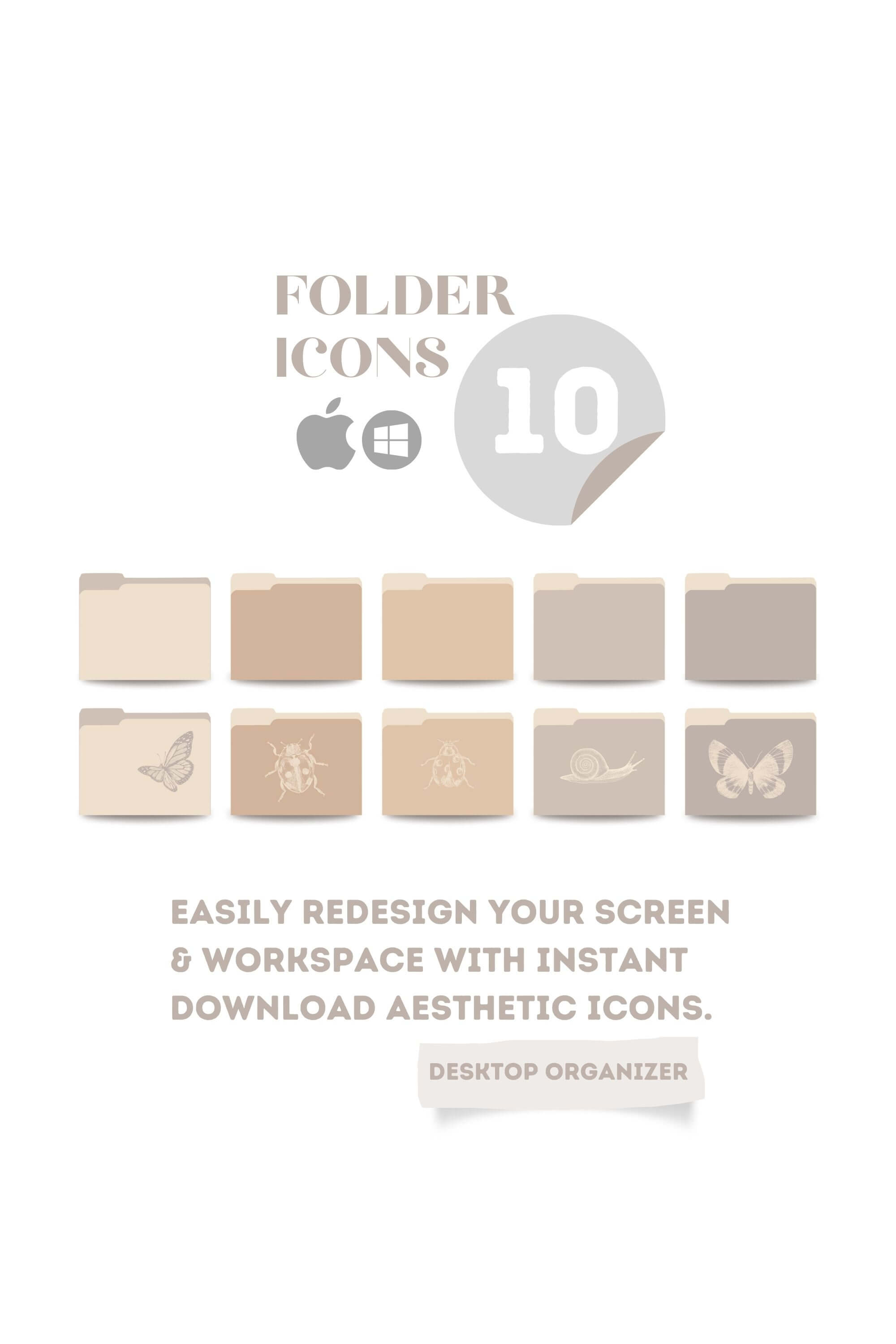 Set of 10 Desktop Folder Icons | Beige - Payhip