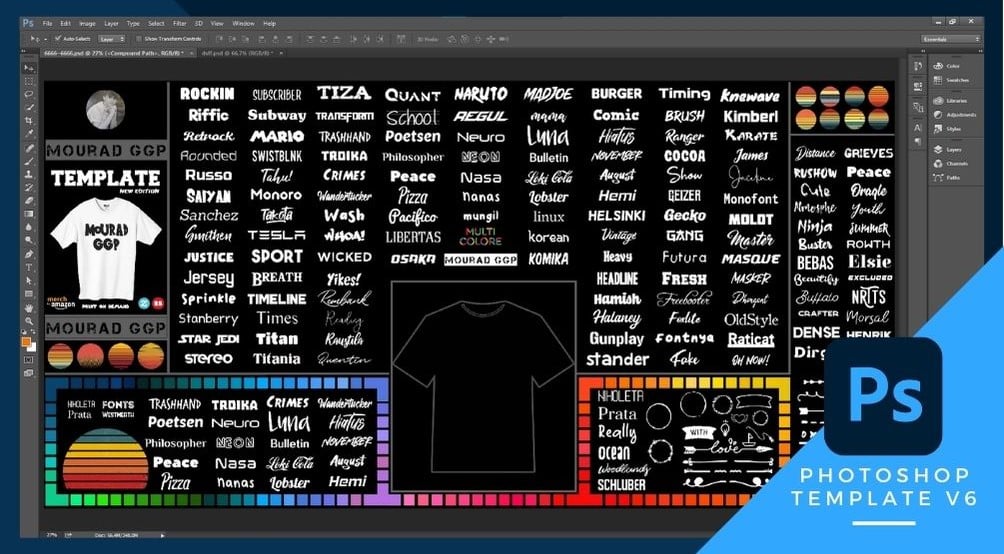 Photoshop Template V6 for pod business 400 Fonts Commercial use - Payhip