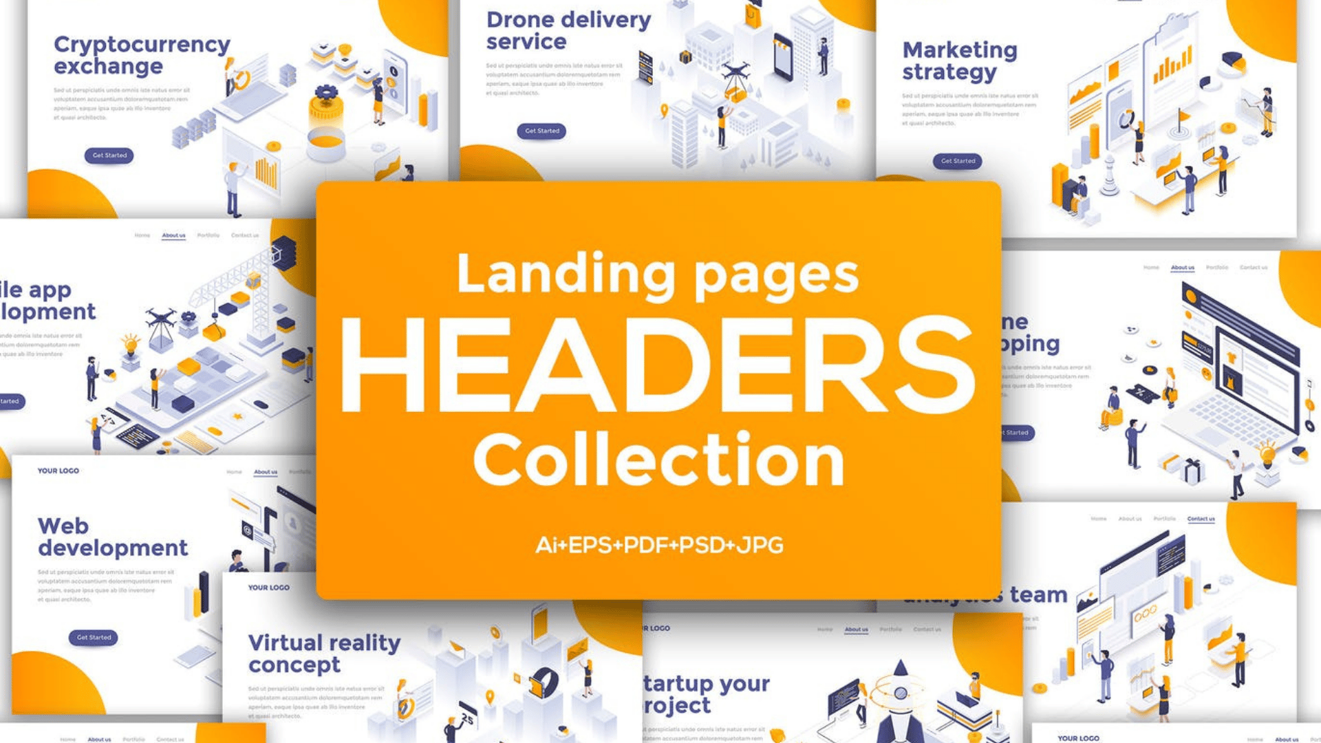 10 Landing page headers template on various topics - Payhip