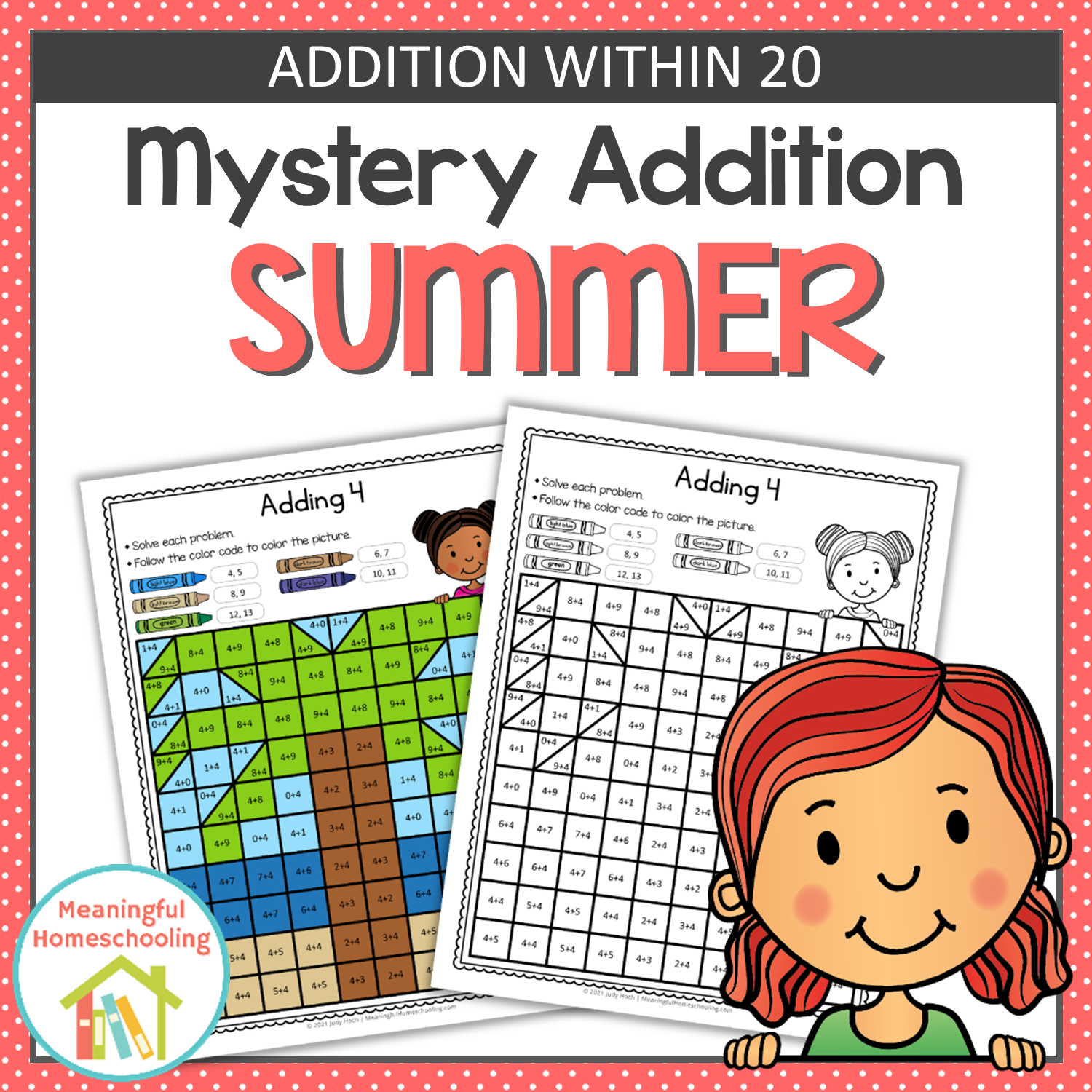 Summer Addition Mystery Pictures (Addition Within 20)