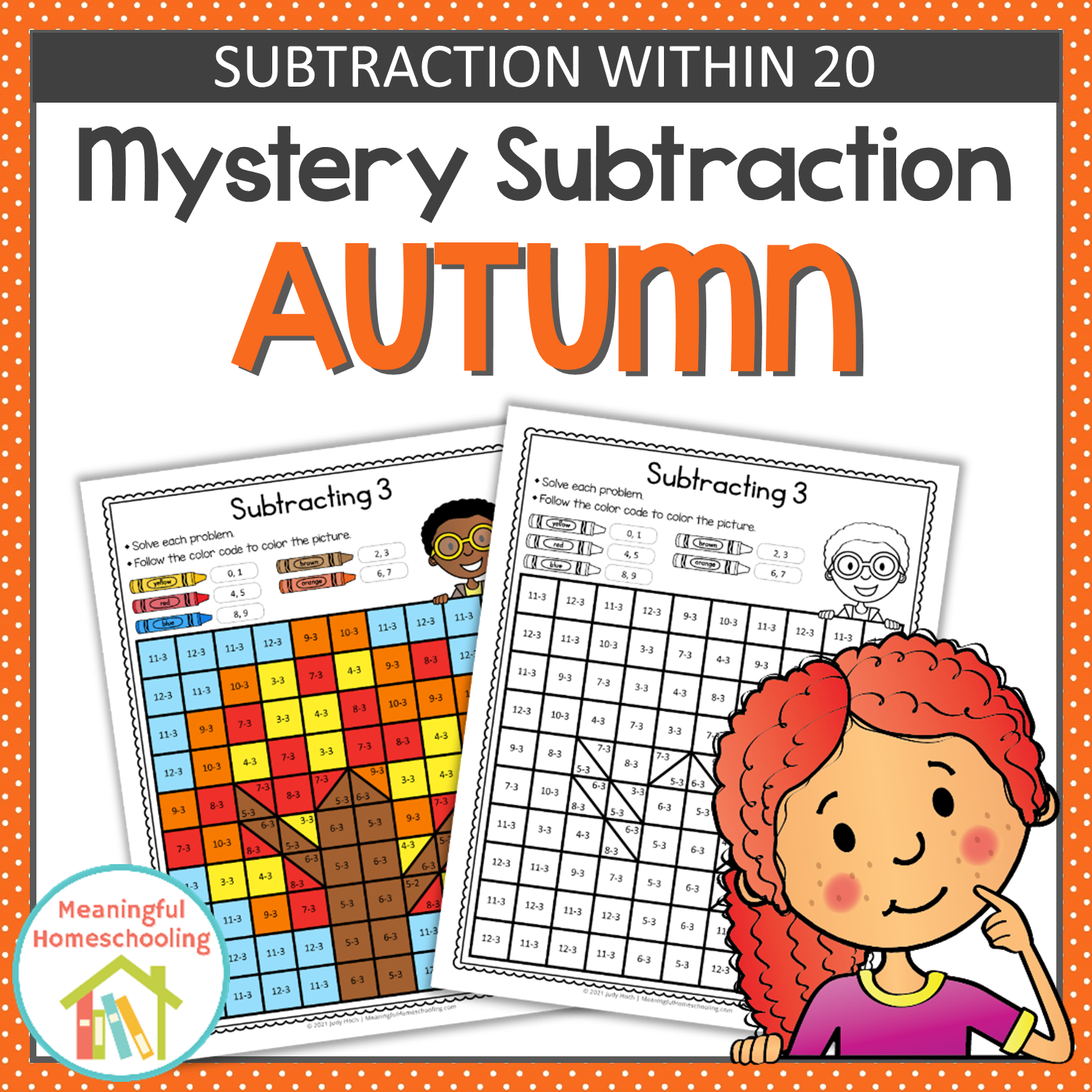 Fall Subtraction Mystery Pictures (Subtraction Within 20)