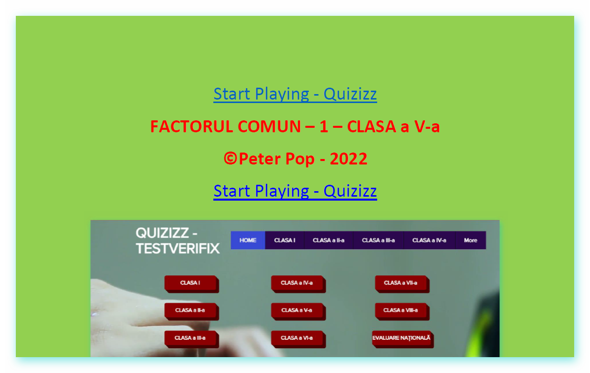 TEST QUIZIZZ - FACTORUL COMUN - 1 - CLASA A V-A - Payhip