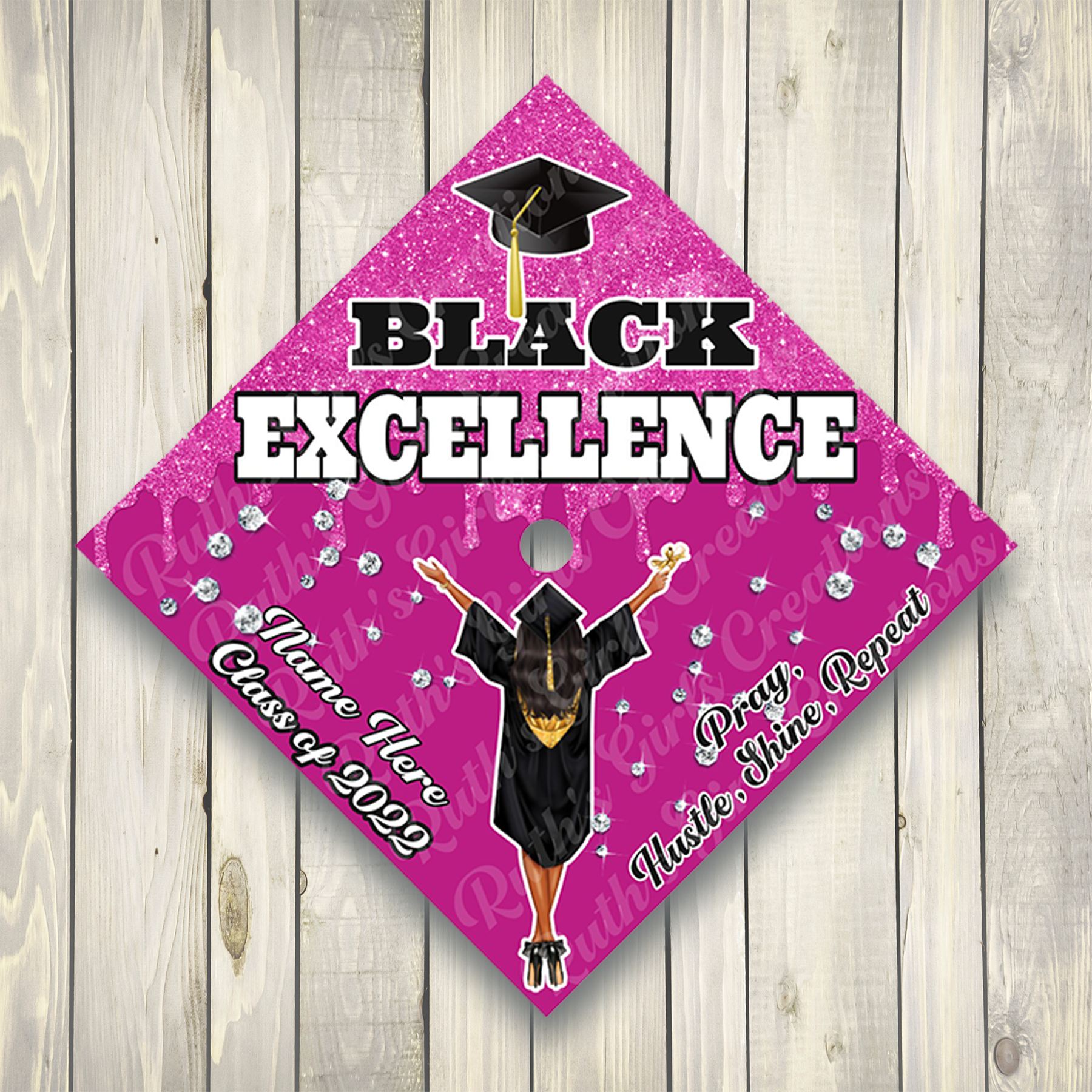 Grad Cap Topper/Black Excellence - Pink (TEMPLATE) - Payhip
