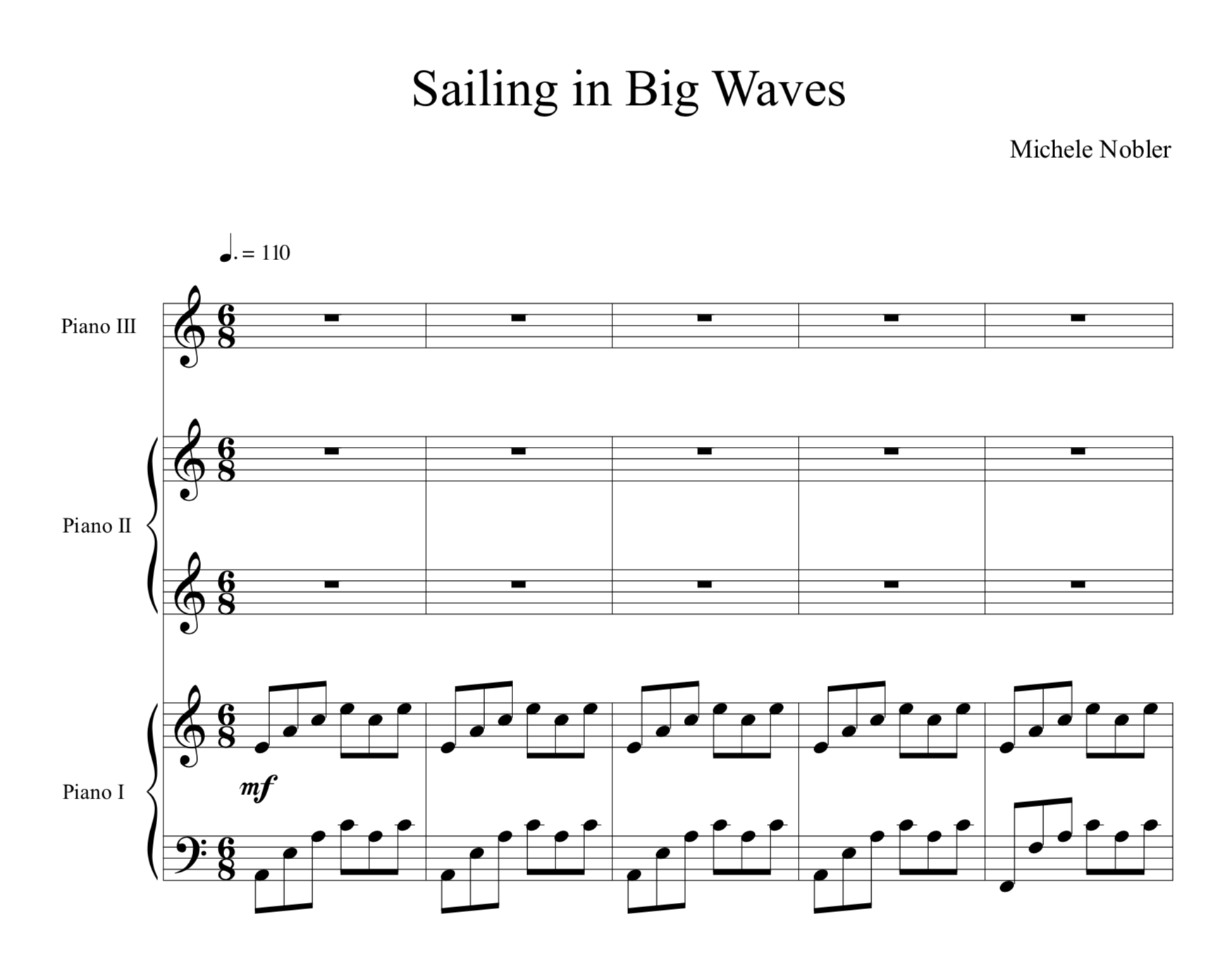 Sailing in Big Waves (Six hands Piano) Include Music Score and separate ...