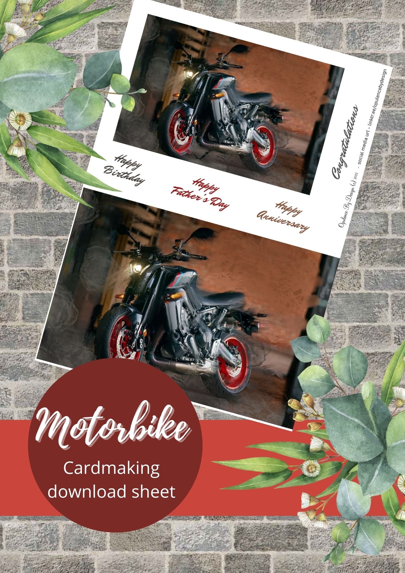 Motorbike Cardmaking Topper Sheet PDF A4 Digital Download Sheet