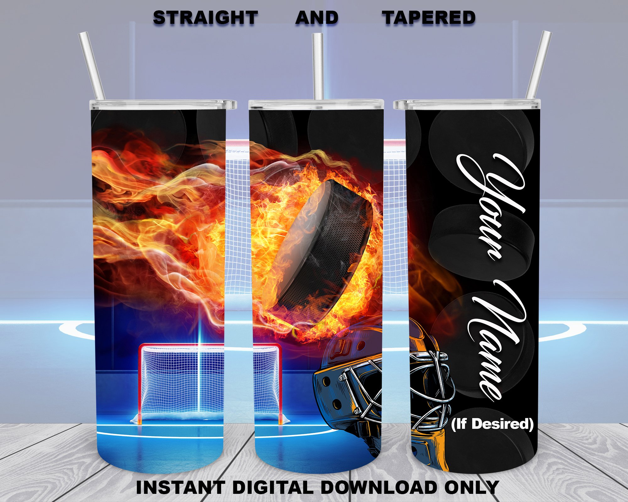 Hockey Puck in Flames, 20oz Skinny Tumbler, Sublimation Design for ...