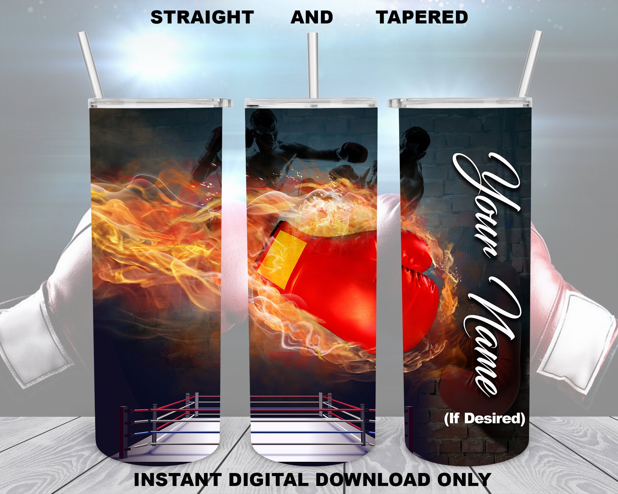 Boxing Glove in Flames, 20oz Skinny Tumbler, Sublimation Design for ...