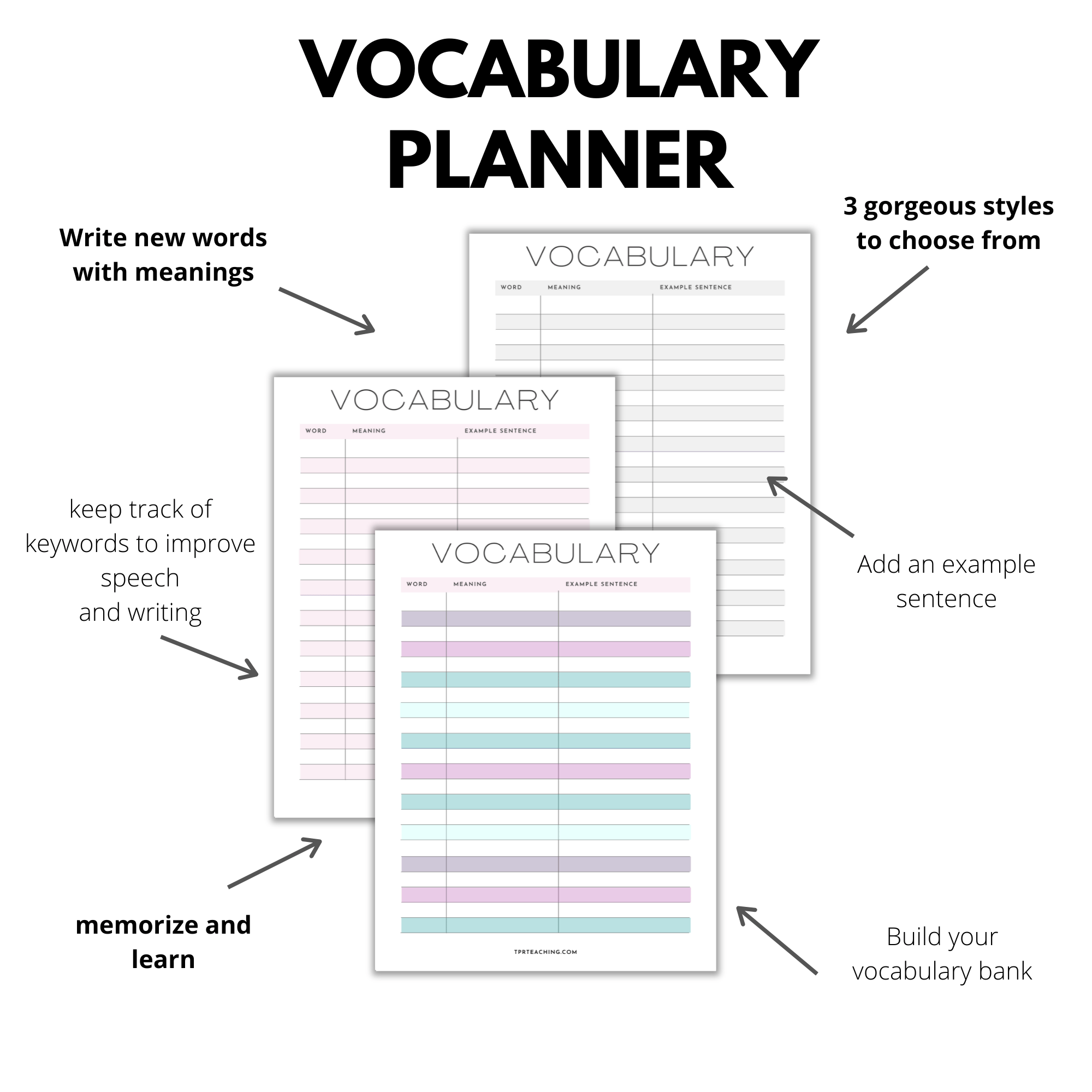 Vocabulary Study Notes, Printable Planner - Payhip