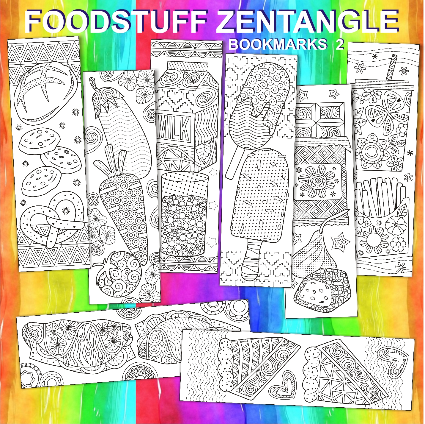 Zentangle-Inspired Foodstuff Coloring Bookmarks - A Printable Set of 8 ...