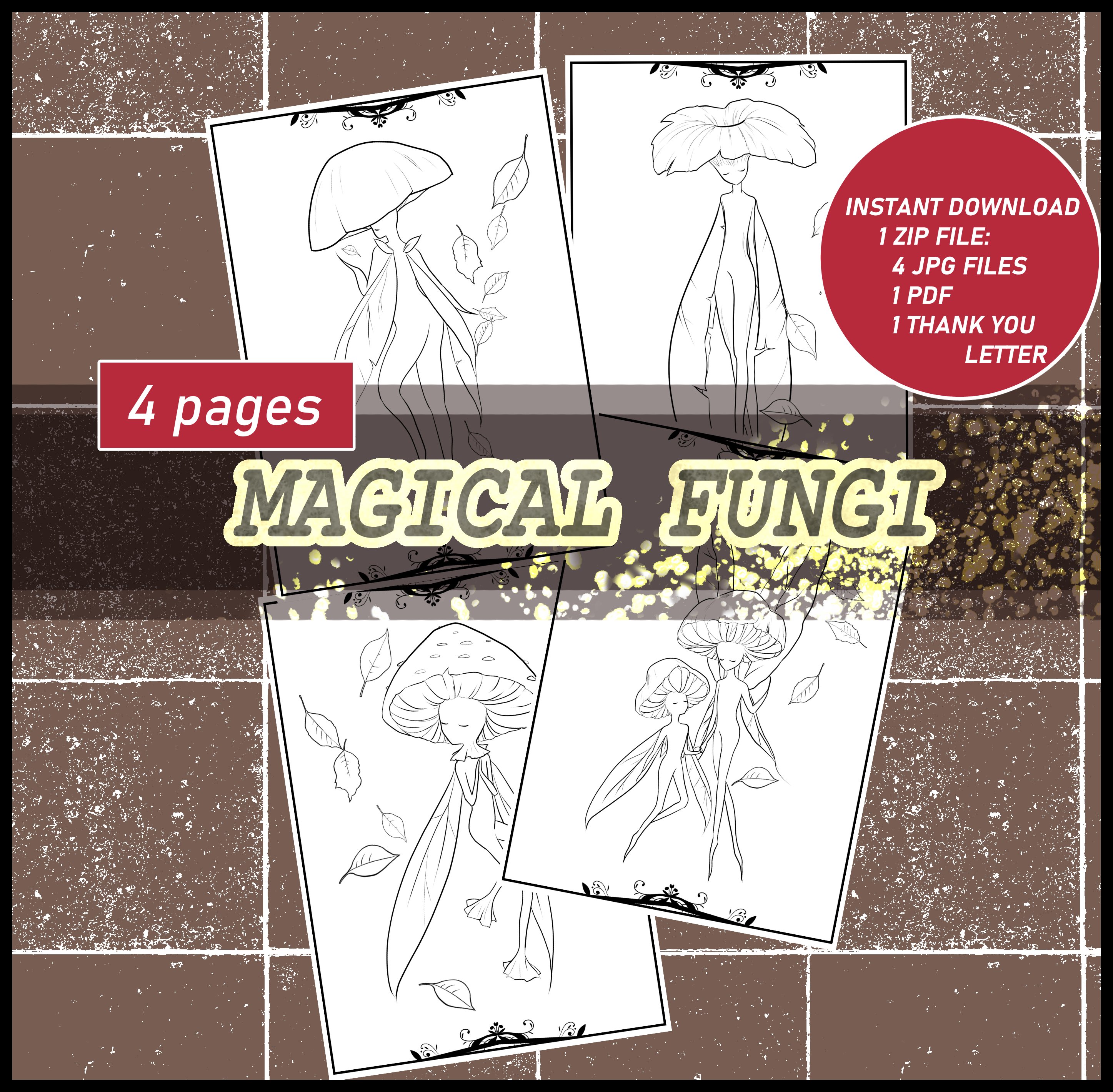 Magical Fungi - 4 Coloring pages for all ages - Payhip
