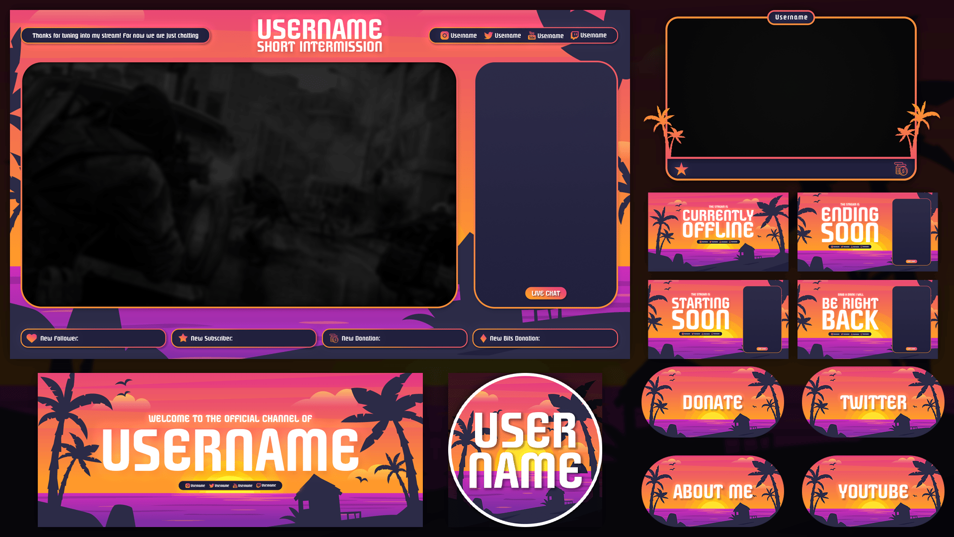 PantherDZN - Tropical Sunset Stream Overlay Template - Payhip