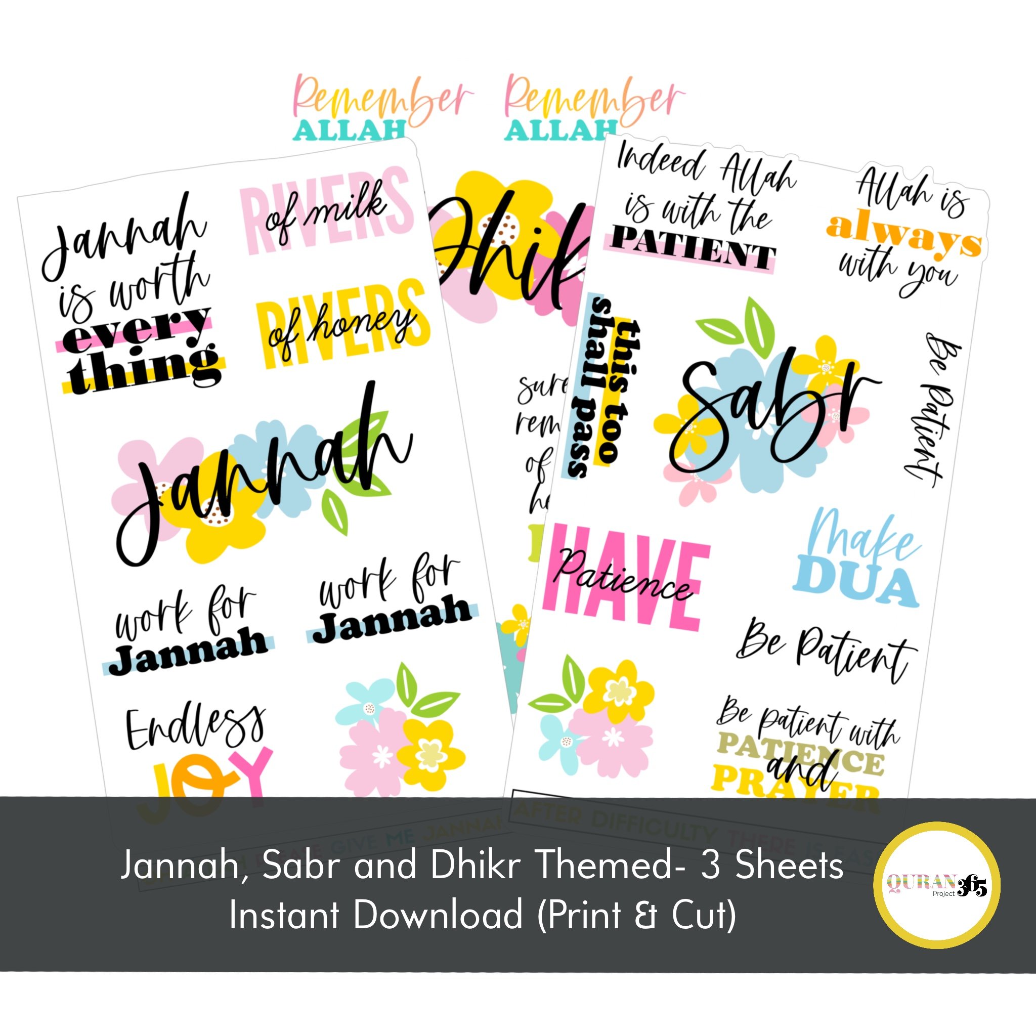 Dhikr,Jannah,Sabr Sticker Sheets bonus floral sheet - 4 Sheets - Payhip
