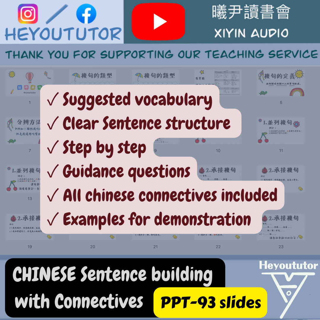Chinese connectives PPT（all in one）‧printable‧ 中文複句大全PPT（整合）