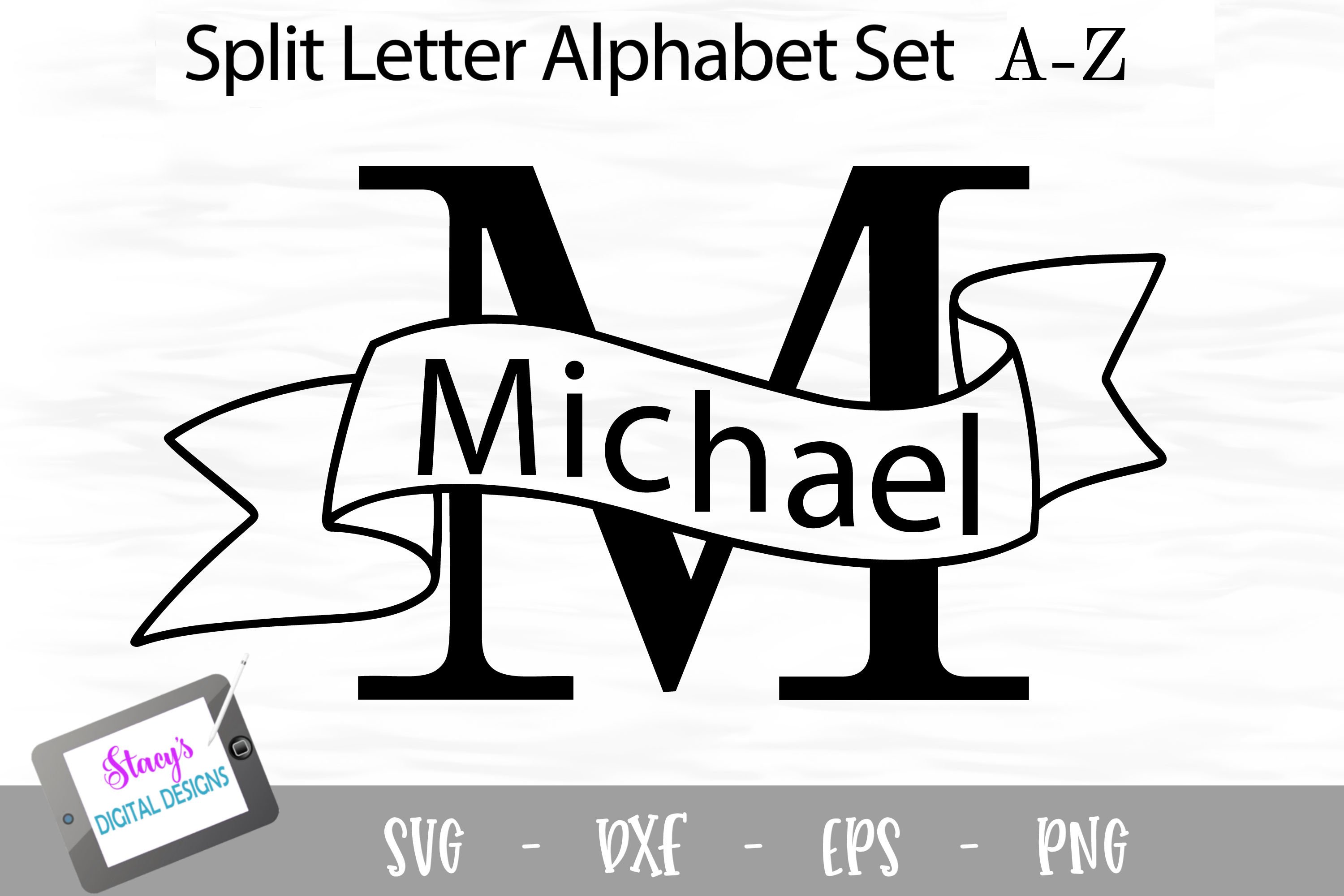 Split Letters A-Z | 26 Split Monogram SVG files with banners