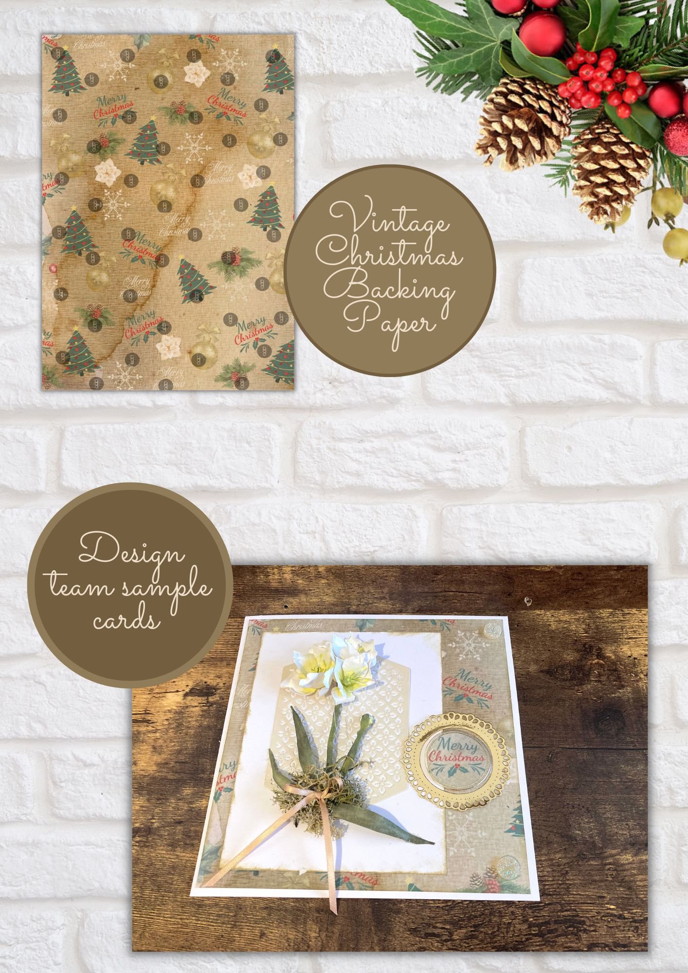 Vintage Style Merry Christmas Backing Paper PDF Digital Download