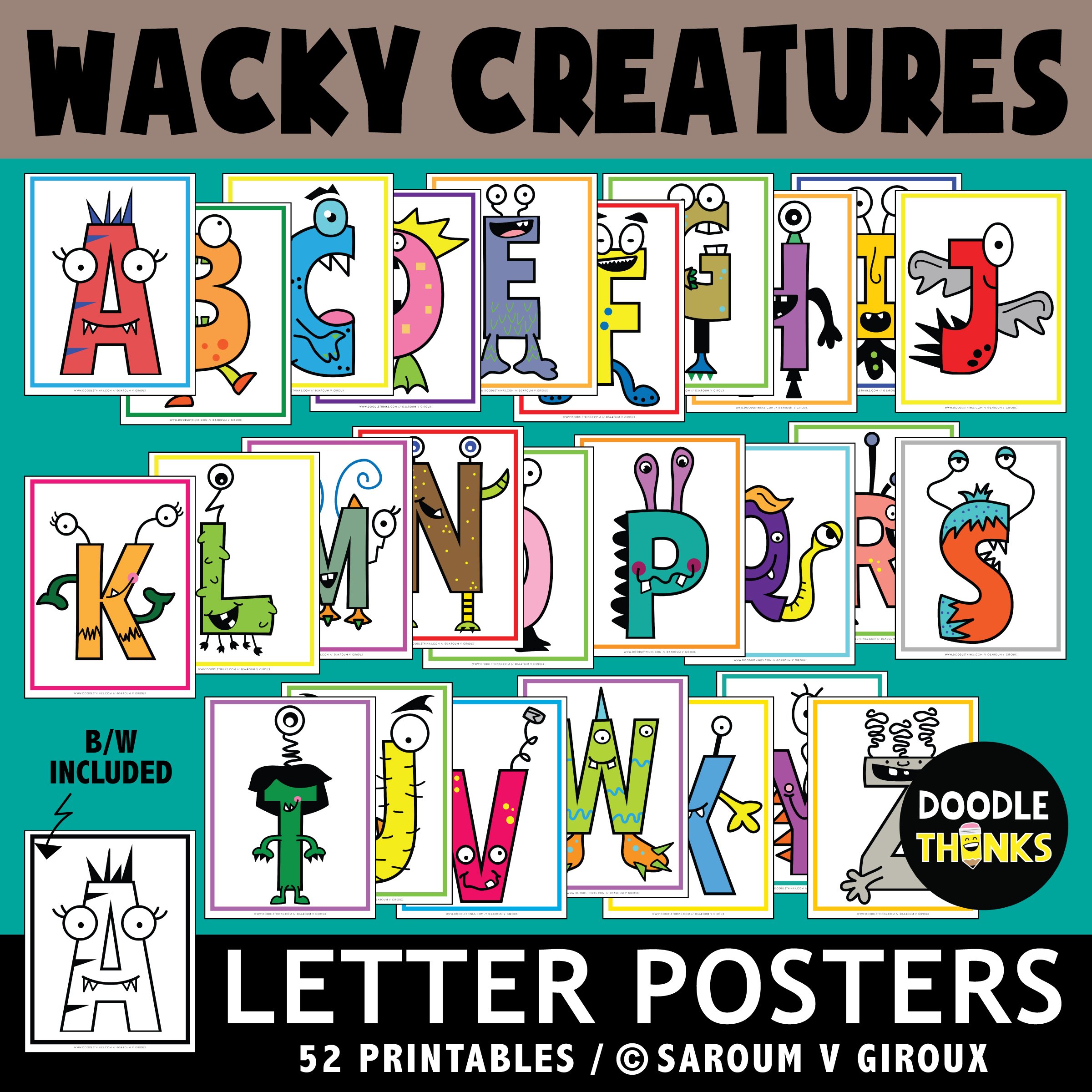 Wacky Creatures Letter A - Z Posters - Payhip