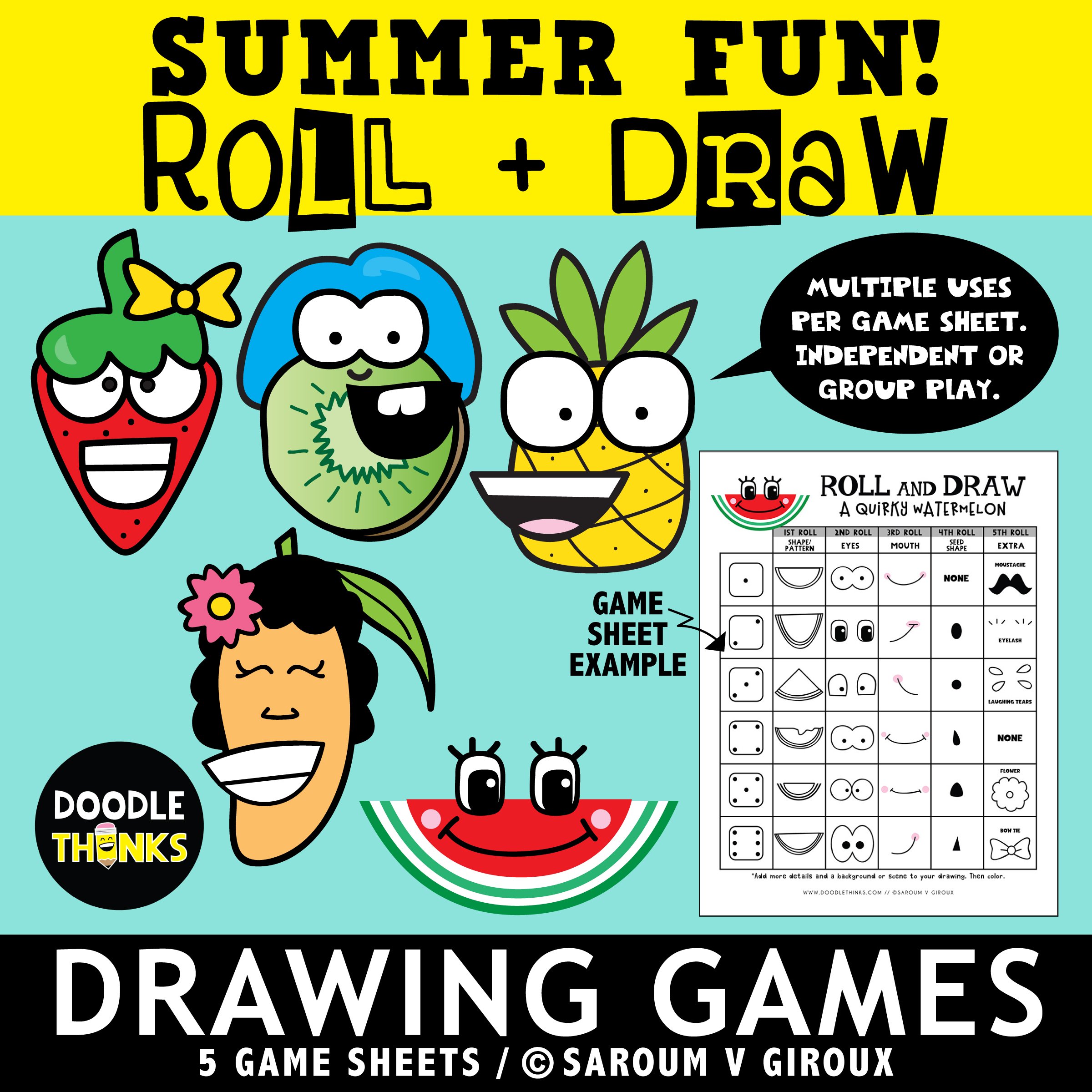 Summer Fruits Fun Roll and Draw Game Sheets | NO PREP Drawing ...