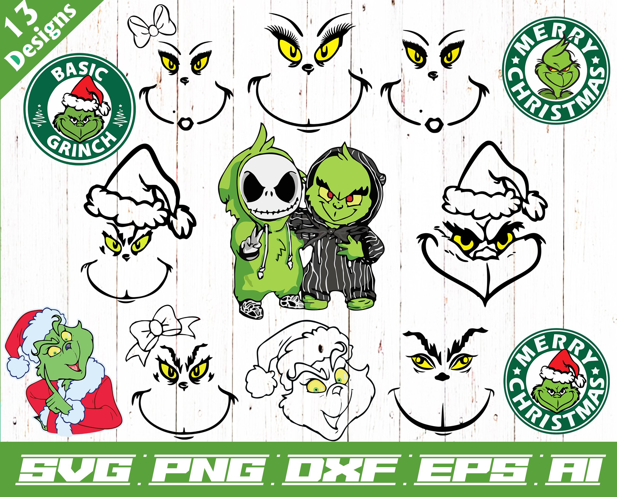 Grinch SVG, PNG, DXF, EPS, AI, Grinch face SVG, Grinch Cut files ...