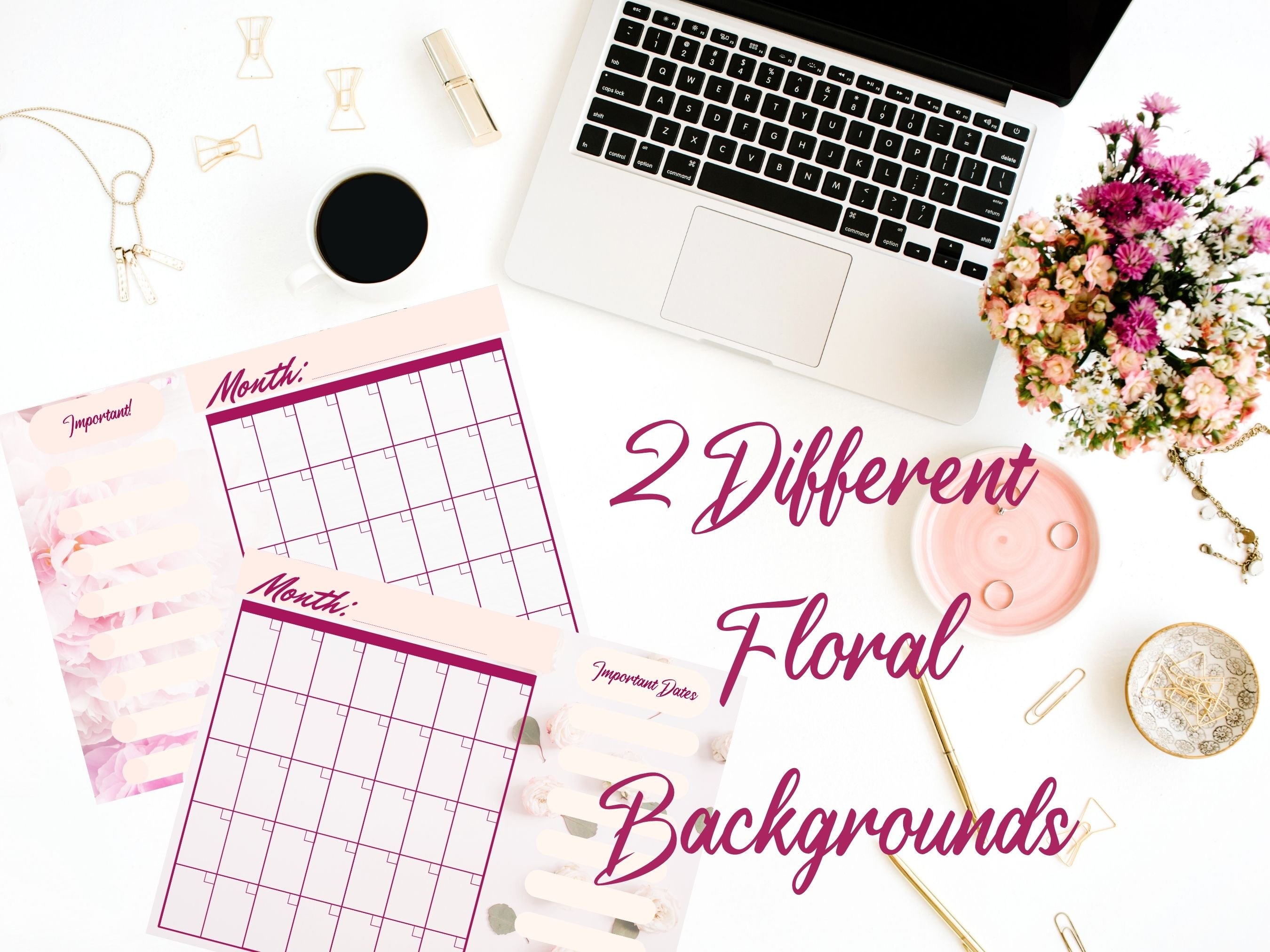 2023 Calendar Peach Marble Printable Digital Year at a Glance Calendar