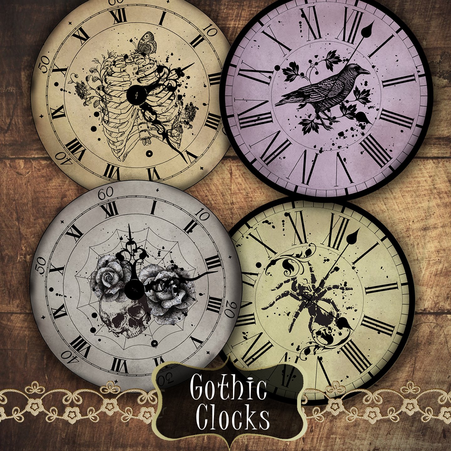 Gothic Horror Clocks, Printable Halloween Clocks, Scrapbooking, Junk ...