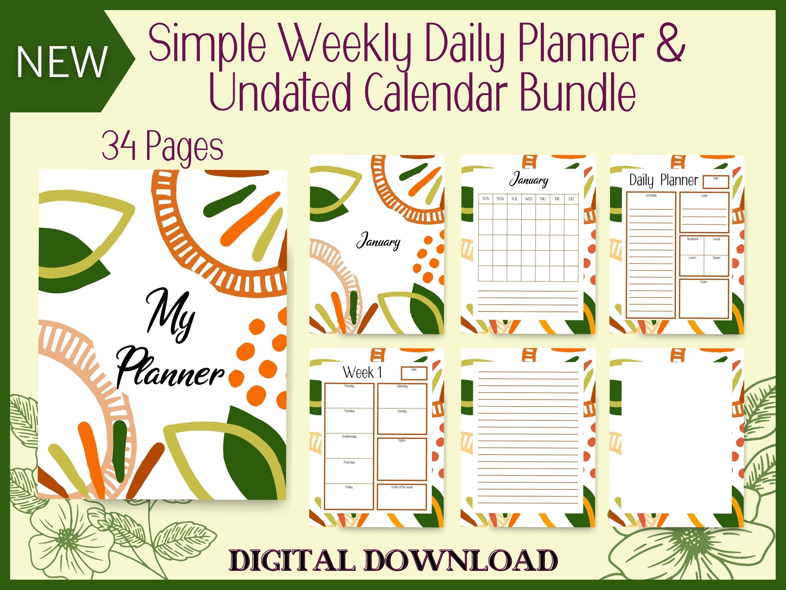 2023 Calendar Peach Marble Printable Digital Year at a Glance Calendar