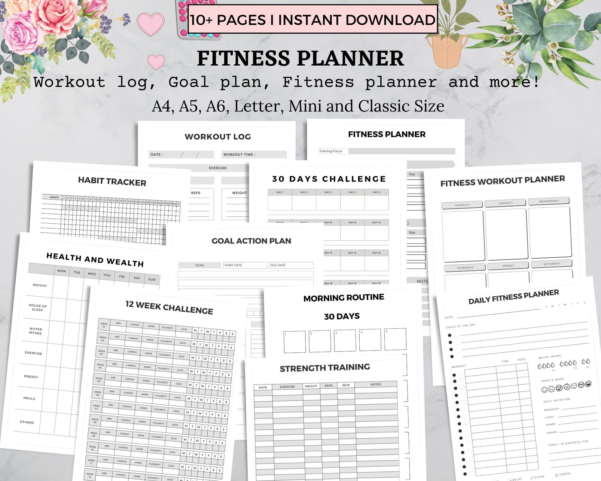 Daily Fitness Tracker | Daily Fitness Workout Planner | Fitness Planner ...